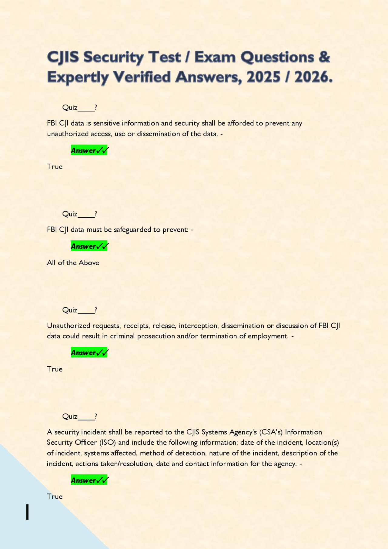 CJIS Security Test / Exam Questions & Expertly Verified Answers, 2025 / ...