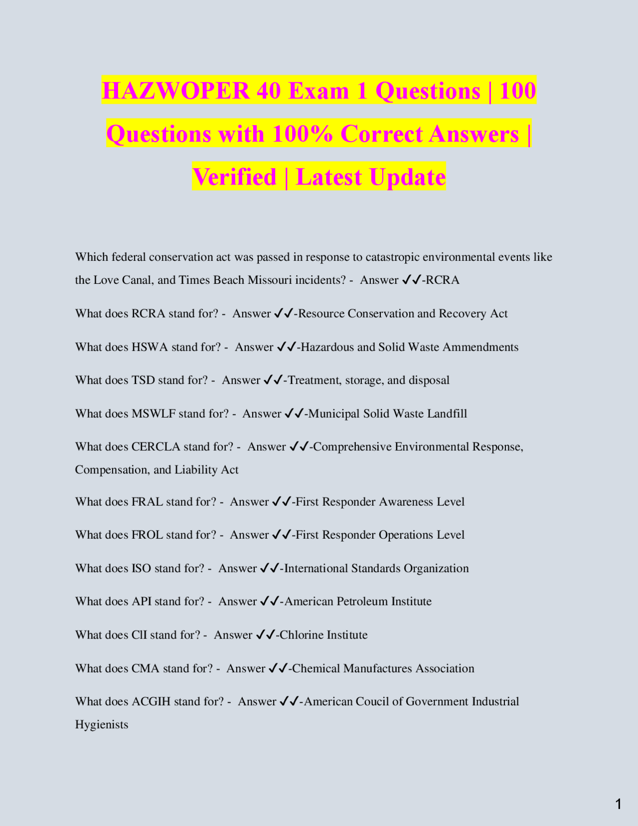 HAZWOPER 40 Exam: Comprehensive Questions and Answers for Environmental ...