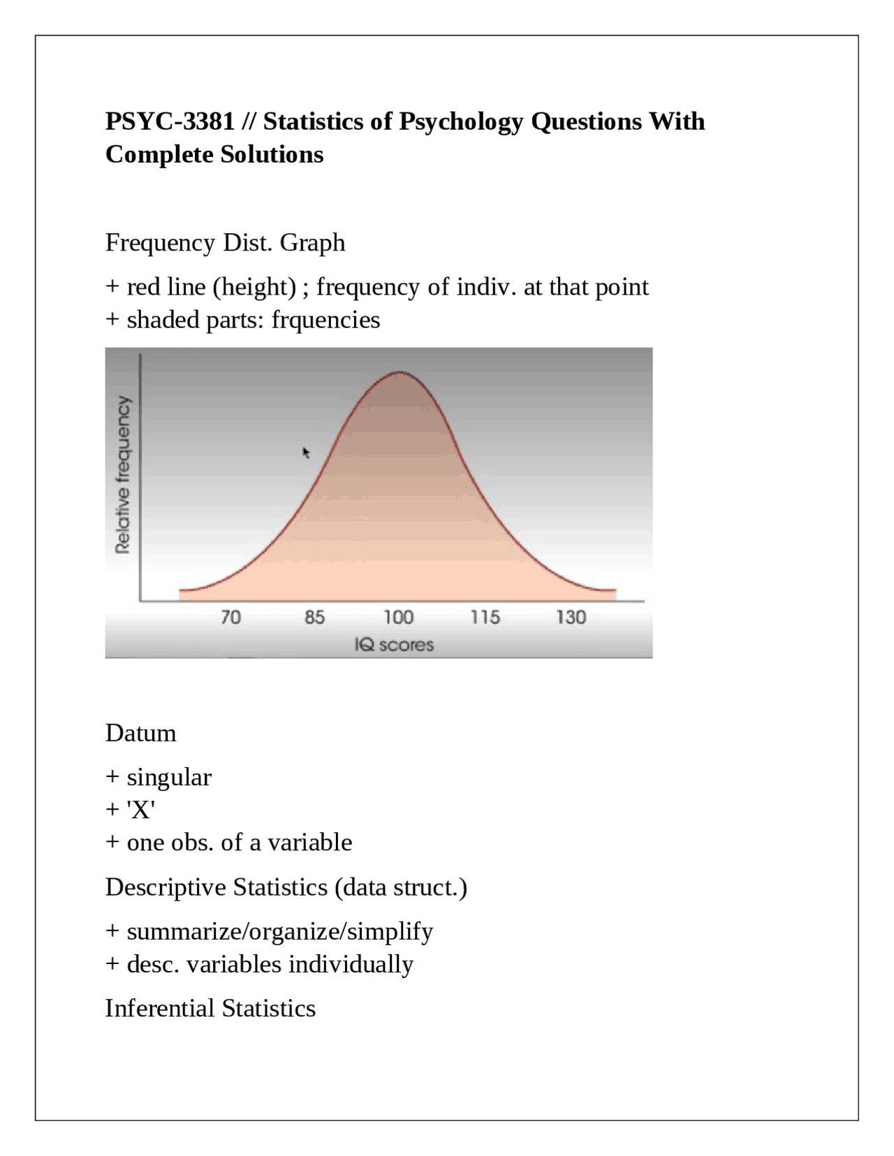 PSYC-3381 // Statistics of Psychology Questions With Complete Solutions ...