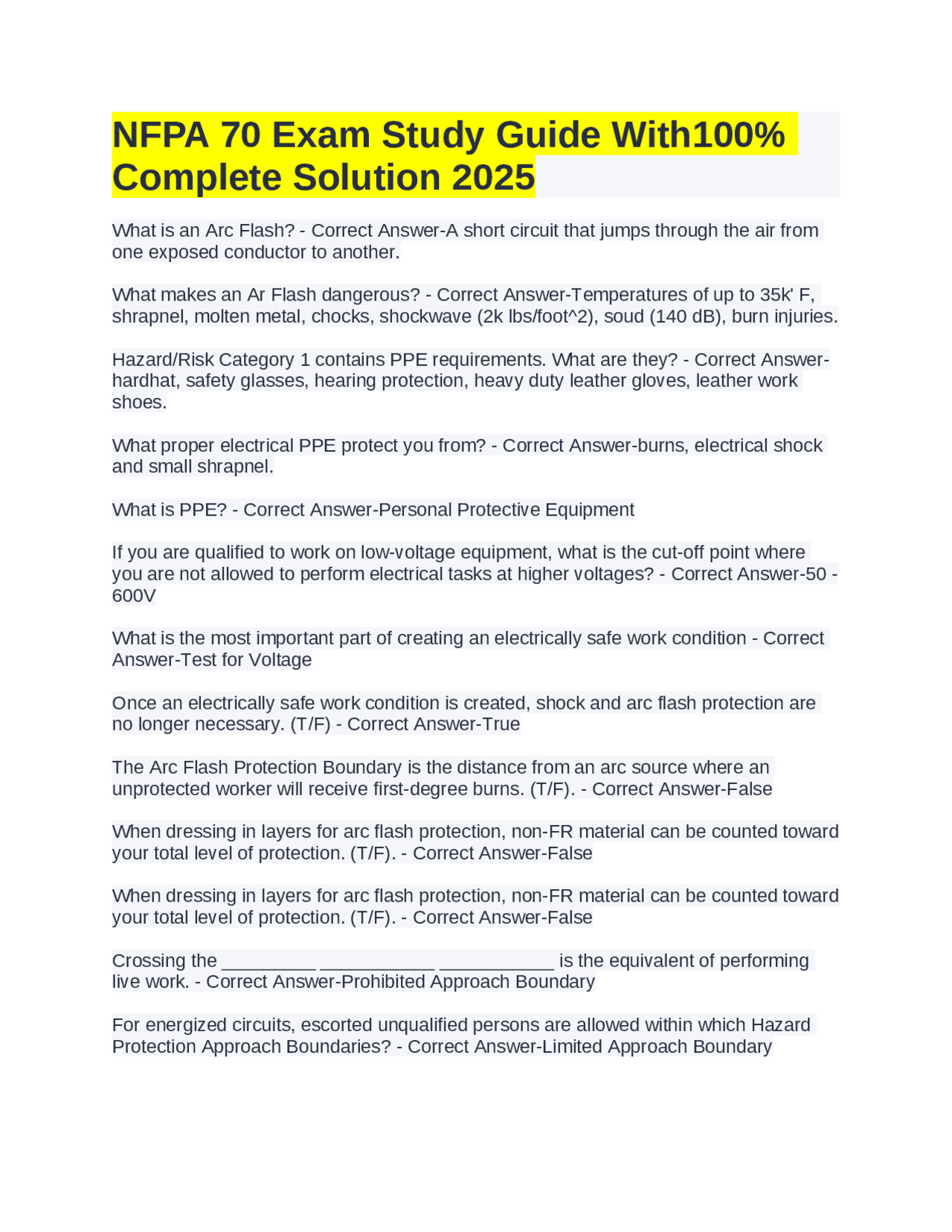 NFPA 70 Exam Study Guide With100% Complete Solution 2025 | Exams ...