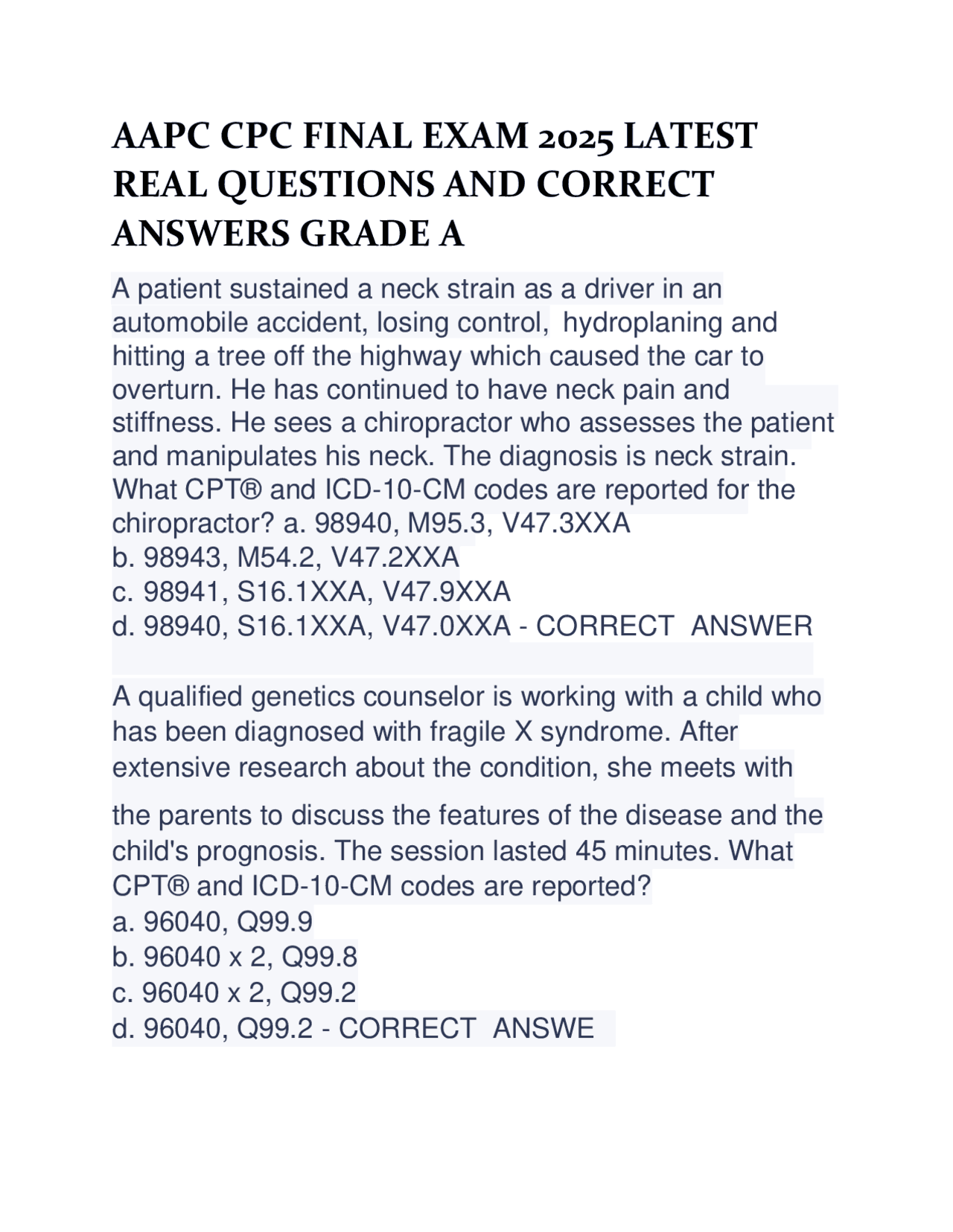 AAPC CPC Final Exam 2025 | Latest Real Questions and Correct Answers ...