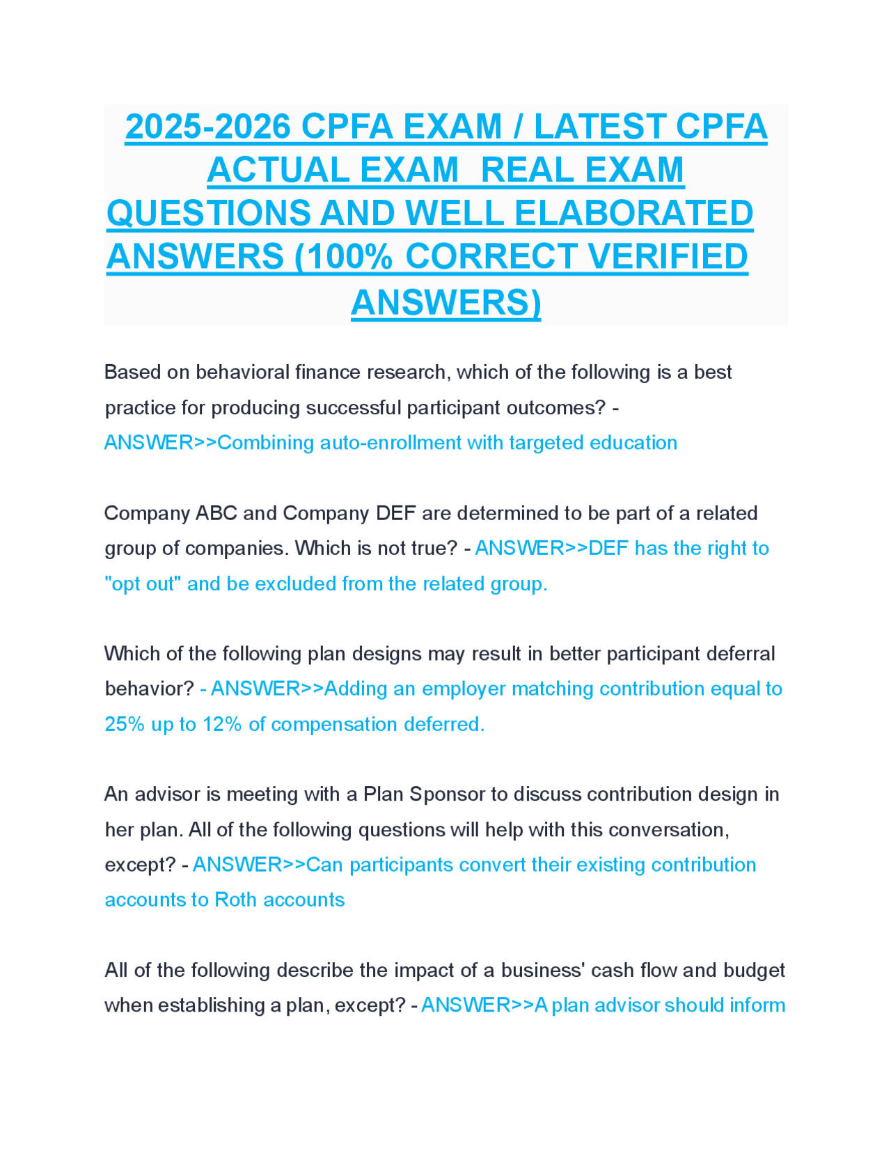 2025-2026 CPFA EXAM / LATEST CPFA ACTUAL EXAM REAL EXAM QUESTIONS AND ...