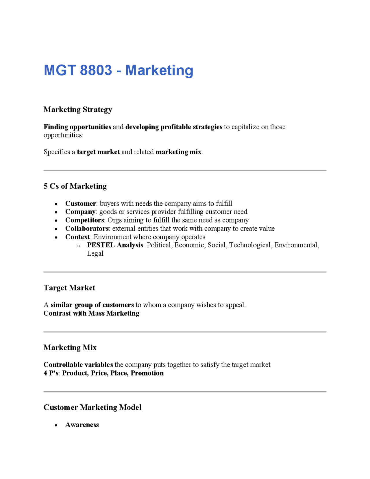 MGT 8803 - Marketing All Possible Questions and Answers with complete solution | Exams Advanced ...