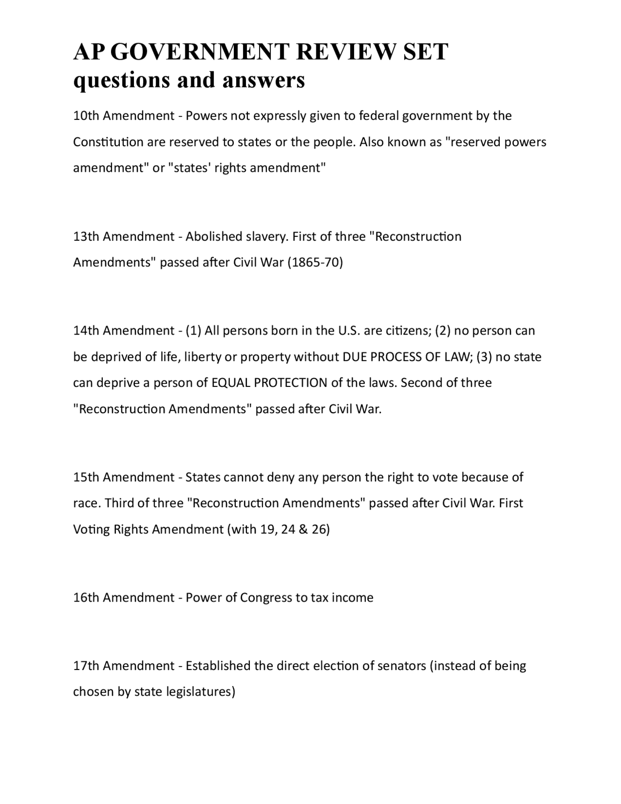 AP Government Review: Key Amendments and Principles | Exams Advanced ...
