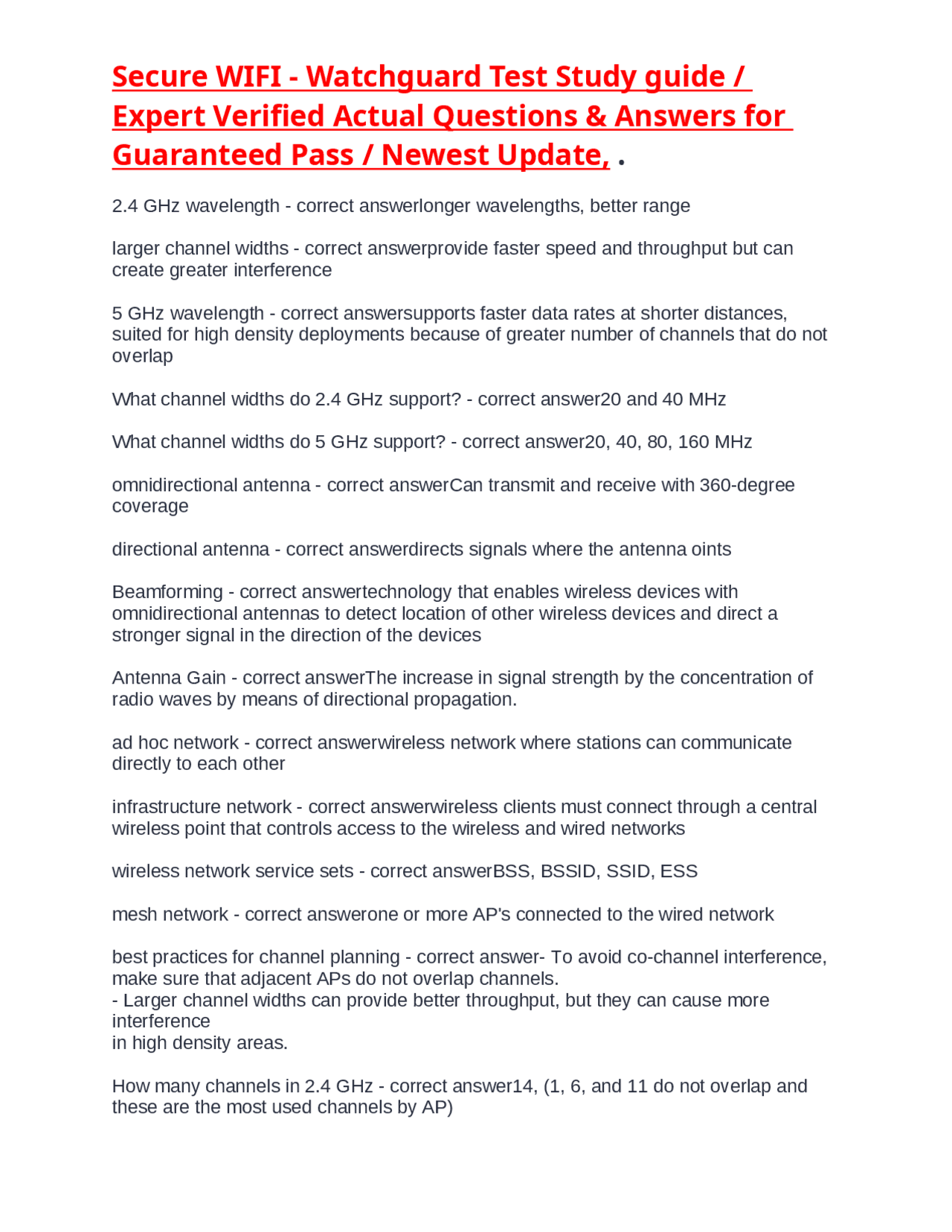 Secure WIFI - Watchguard Test Study guide / Expert Verified Actual ...