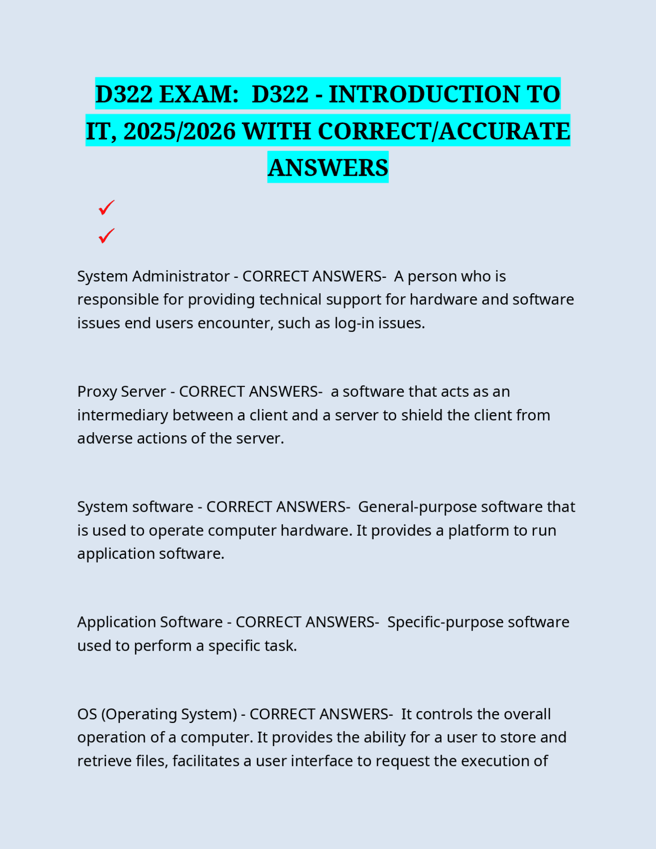 D322 EXAM: D322 - INTRODUCTION TO IT, 2025/2026 WITH CORRECT/ACCURATE ...