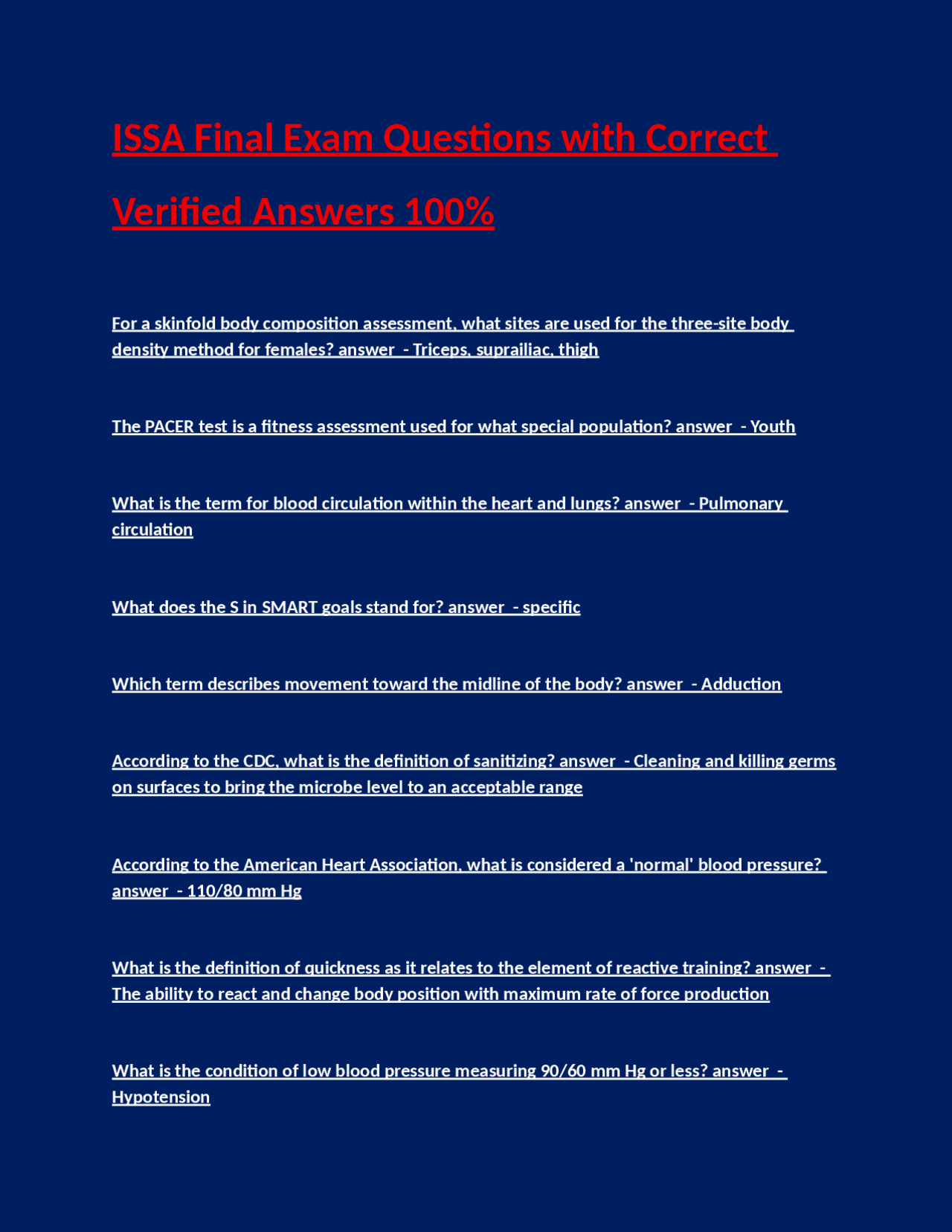 ISSA Final Exam Questions with Correct Verified Answers 100% | Exams ...