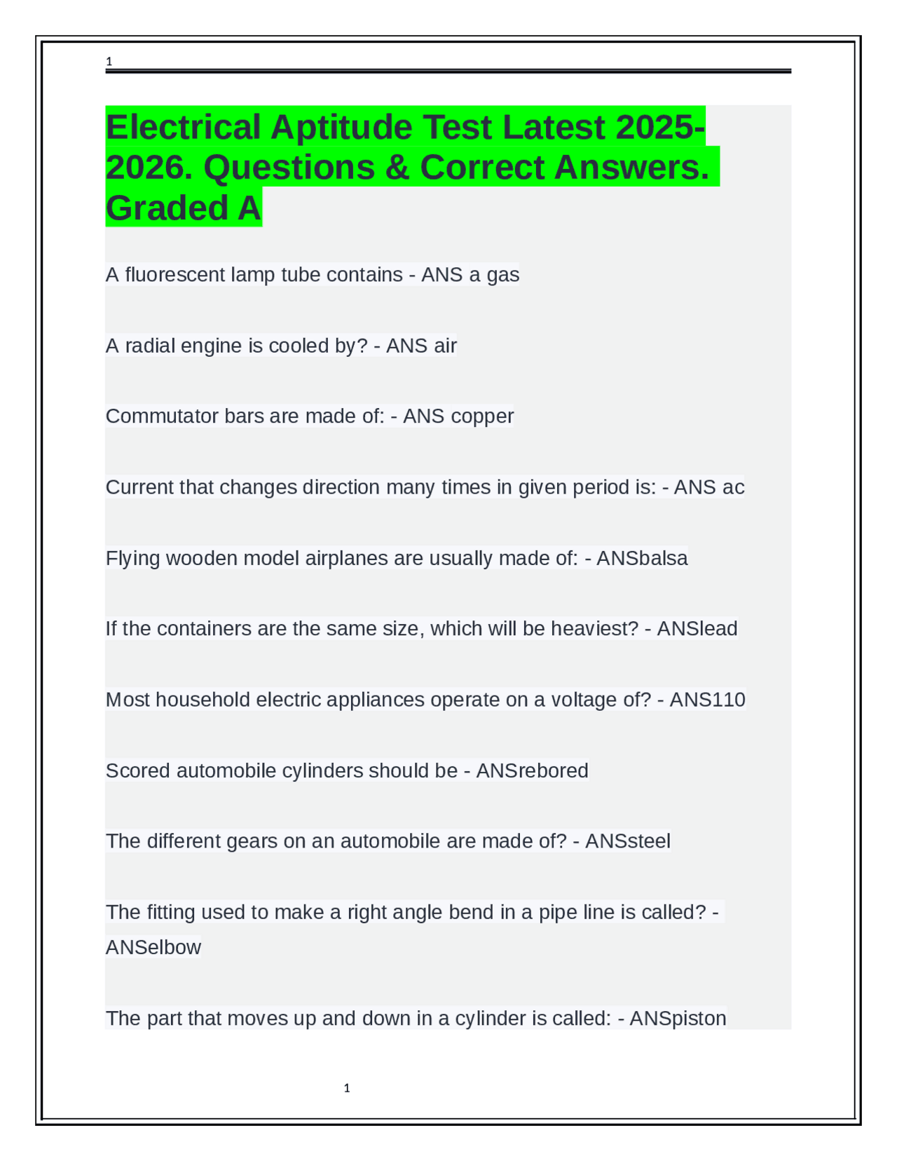 Electrical Aptitude Test Questions and Answers 2025-2026 | Exams ...