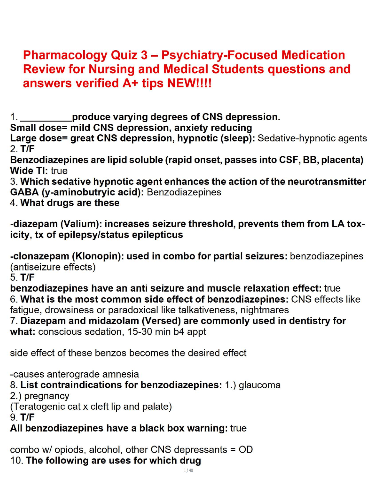 Pharmacology Quiz 3 – Psychiatry-Focused Medication Review for Nursing ...