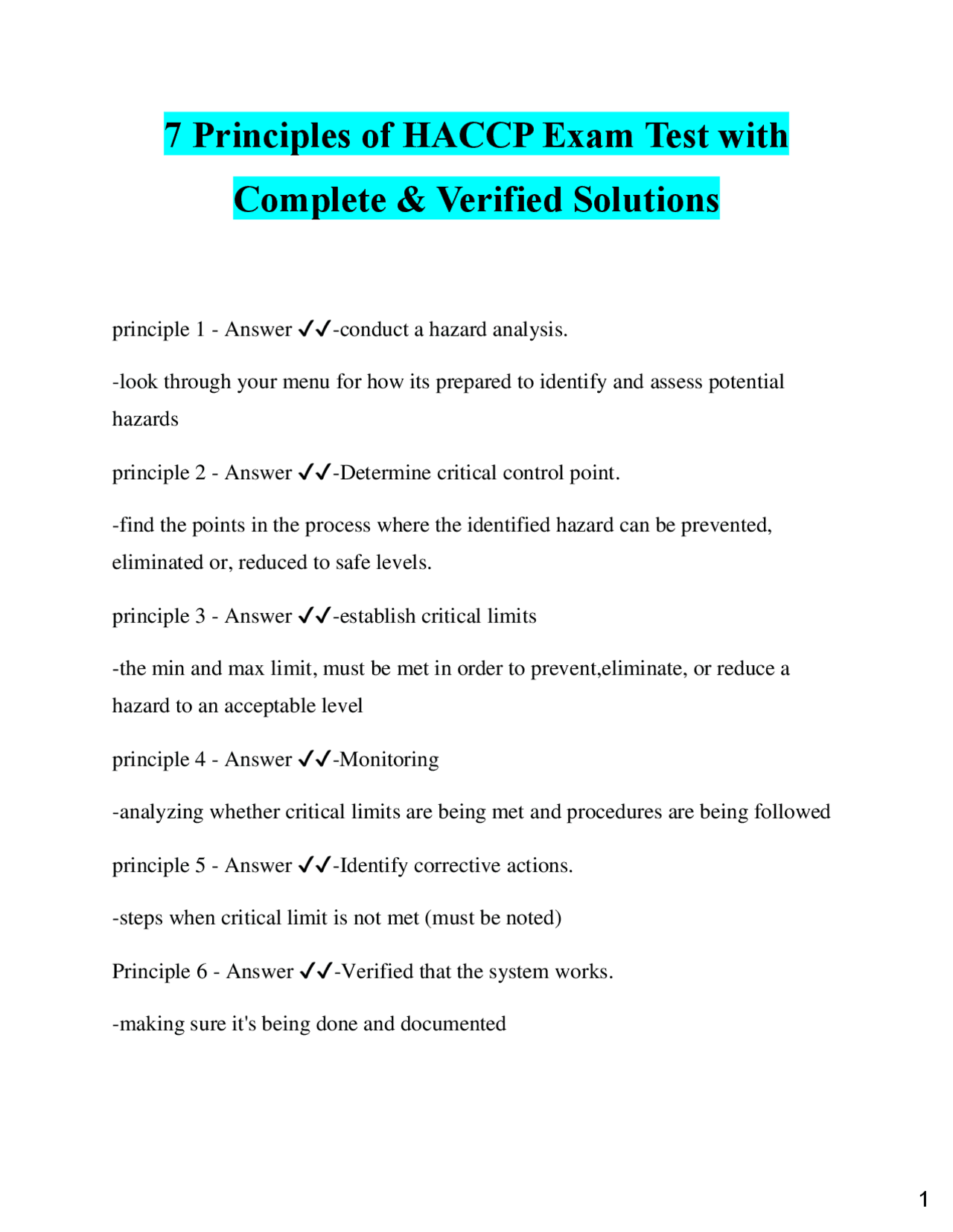 7 Principles of HACCP Exam Test with Complete & Verified Solutions ...