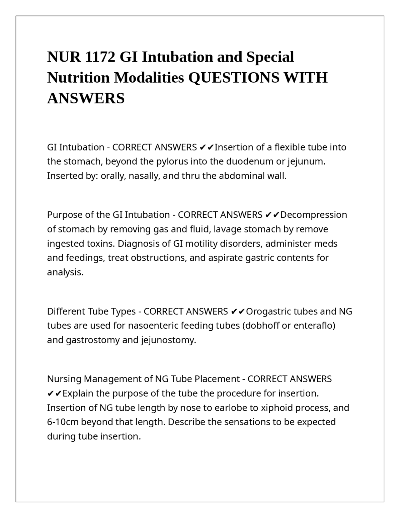 GI Intubation and Special Nutrition Modalities: Q&A for Nurses | Exams ...