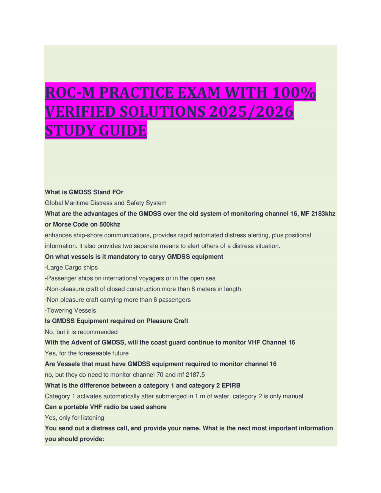 ROC-M PRACTICE EXAM WITH 100% VERIFIED SOLUTIONS 2025/2026 STUDY GUIDE ...