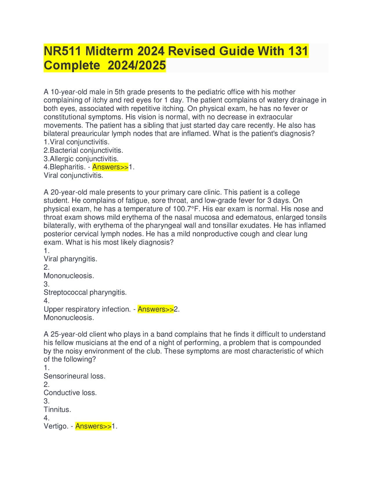 NR511 Midterm 2025 Revised Guide With 131 Complete 2025/2026 | Exams Nursing | Docsity