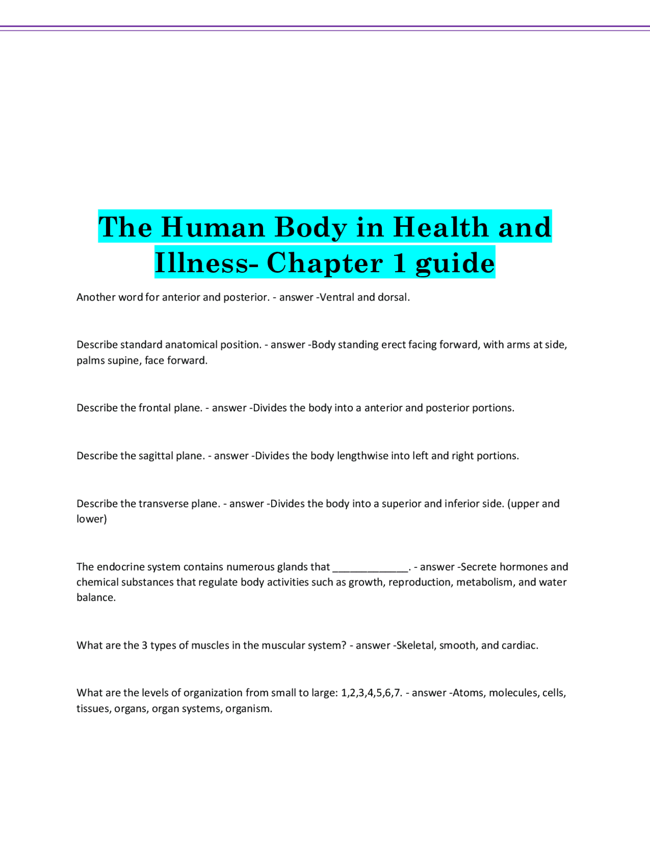 The Human Body in Health and Illnesss- Chapter 1 guide.pdf | Exams ...