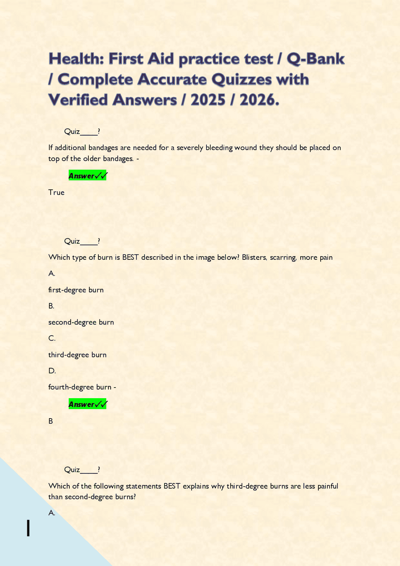 Health: First Aid practice test / Q-Bank / Complete Accurate Quizzes ...