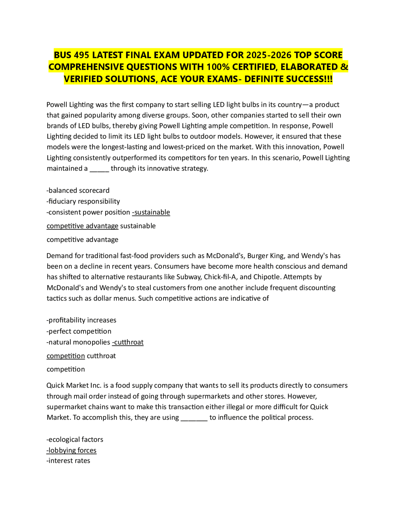 Business Strategy Exam Questions and Answers | Exams Business ...