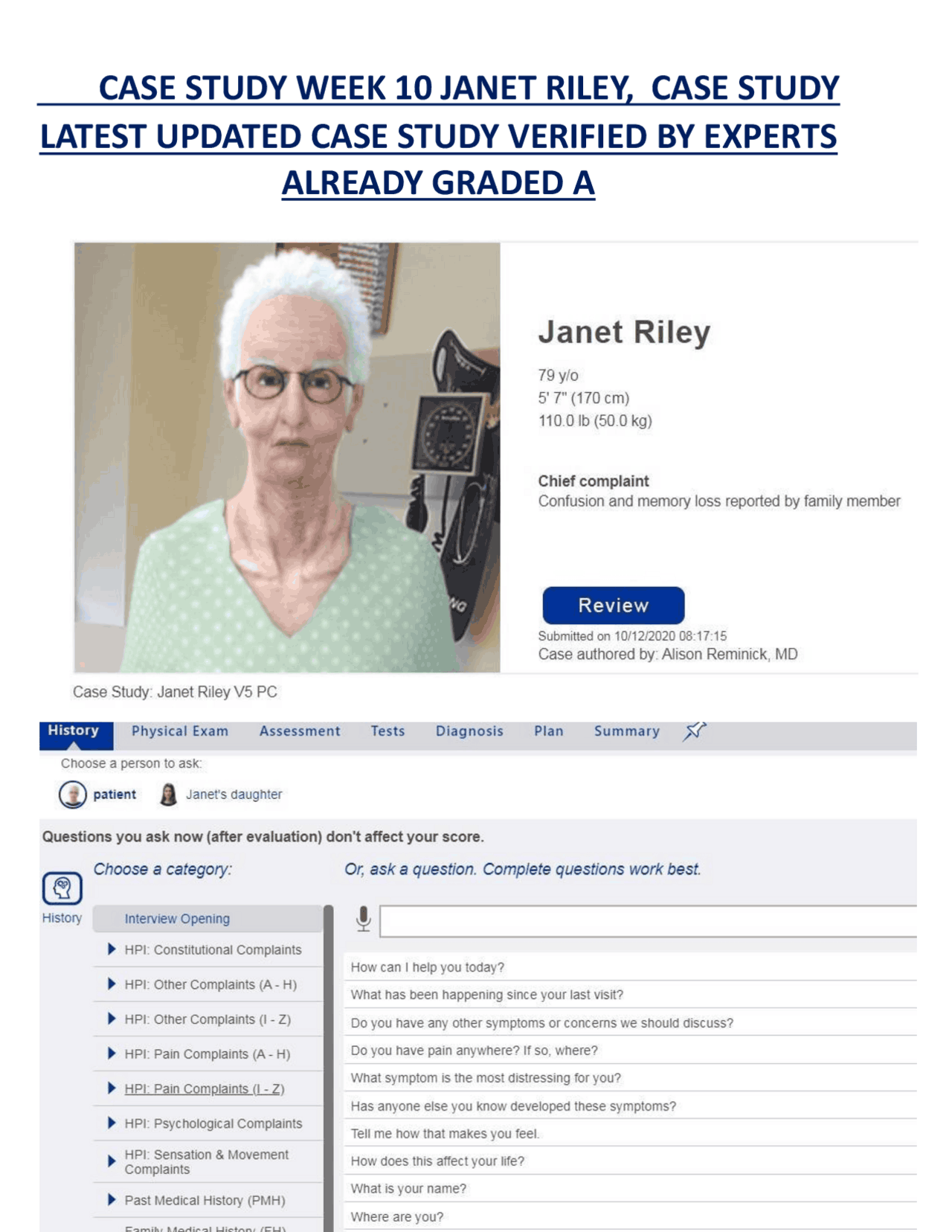 CASE STUDY WEEK 10 JANET RILEY, CASE STUDY LATEST UPDATED CASE STUDY ...