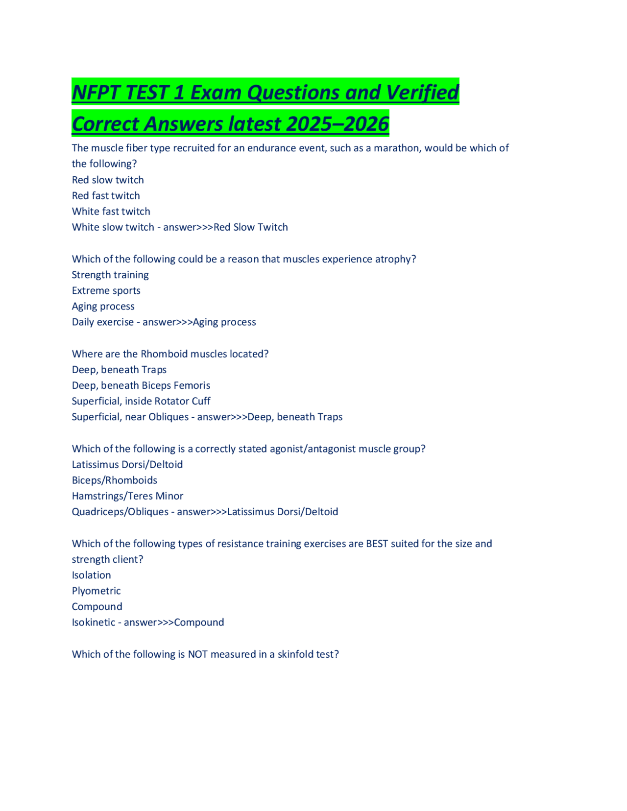 NFPT TEST 1 Exam Questions and Verified Correct Answers latest 2025 ...