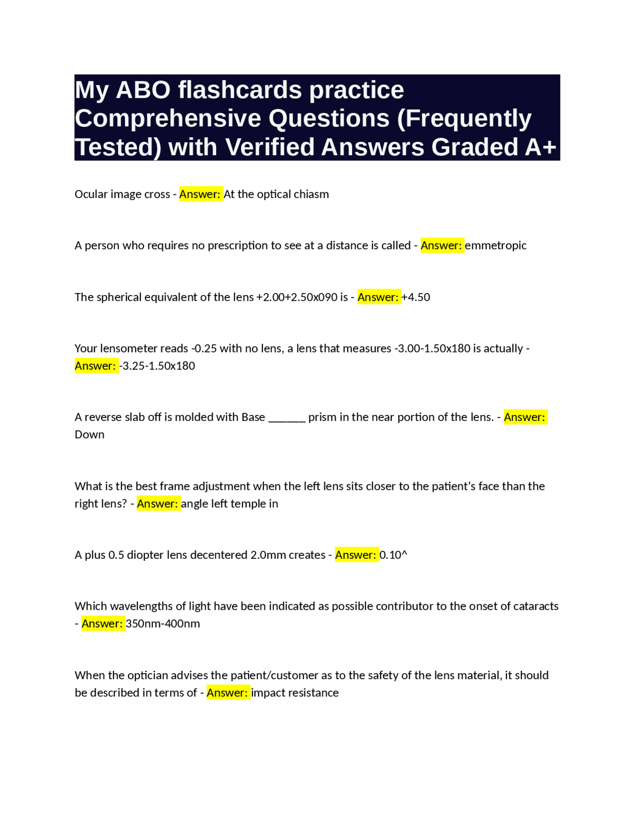 My ABO flashcards practice Comprehensive Questions (Frequently Tested ...