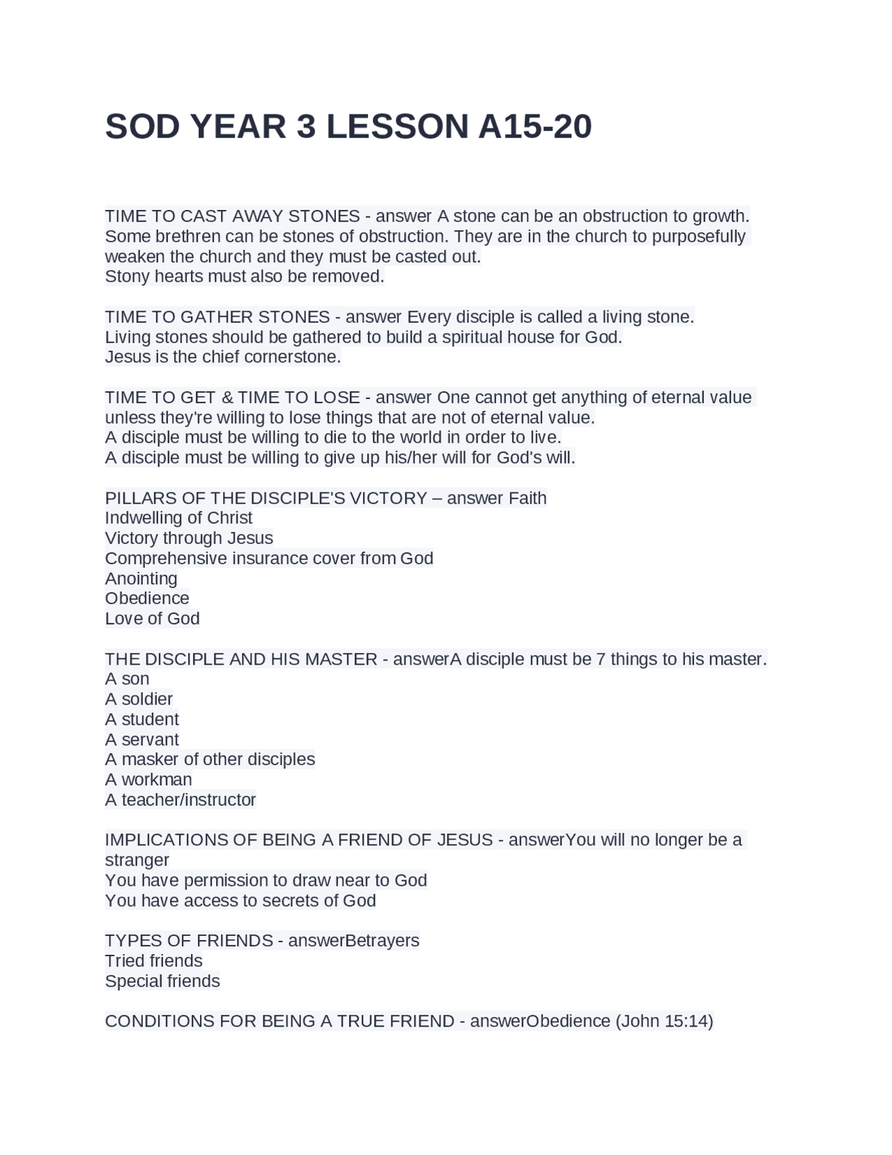 SOD YEAR 3 LESSON A15-20 QUESTIONS WITH SOLUTIONS | Exams Advanced ...