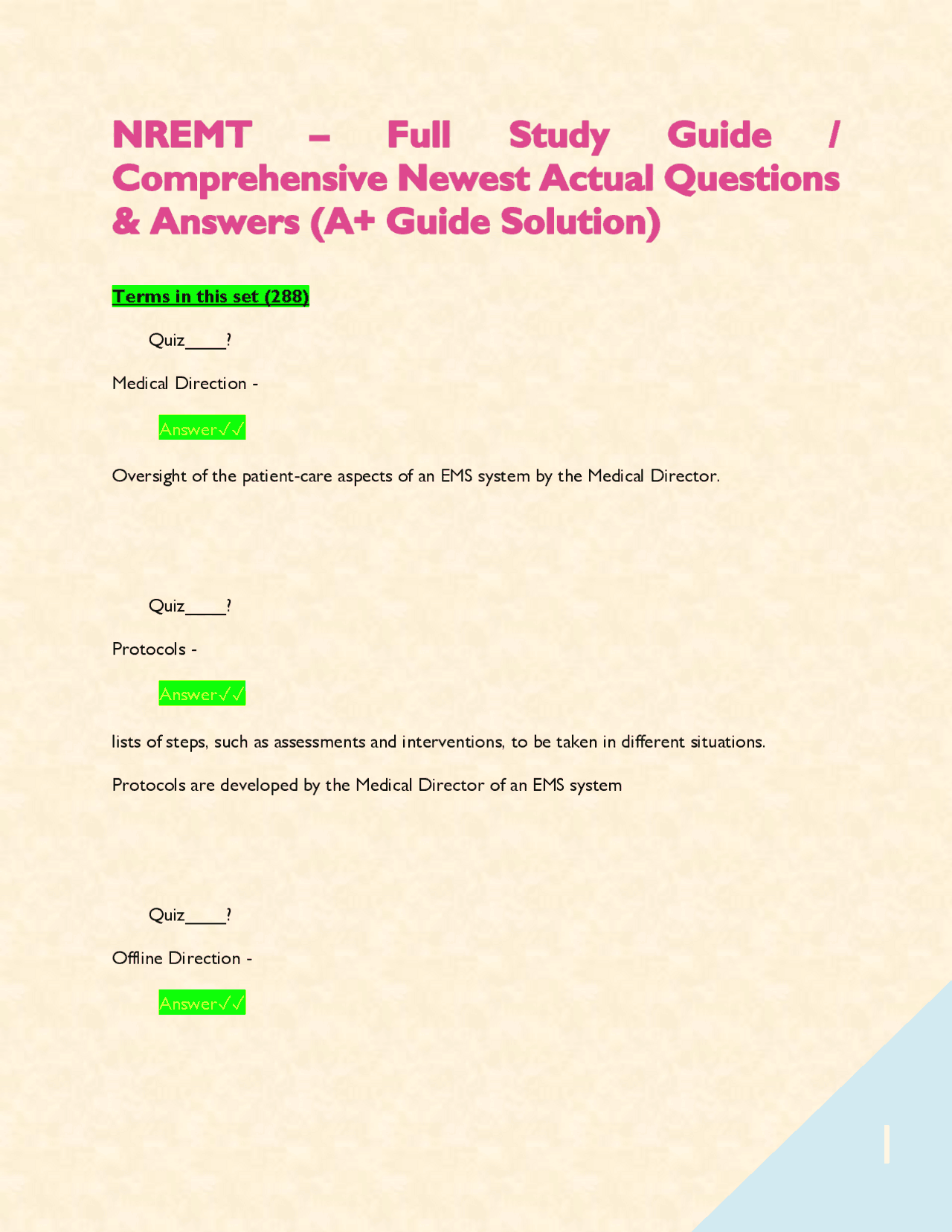 NREMT - EMS Operations / Comprehensive Study Guide Complete Questions ...