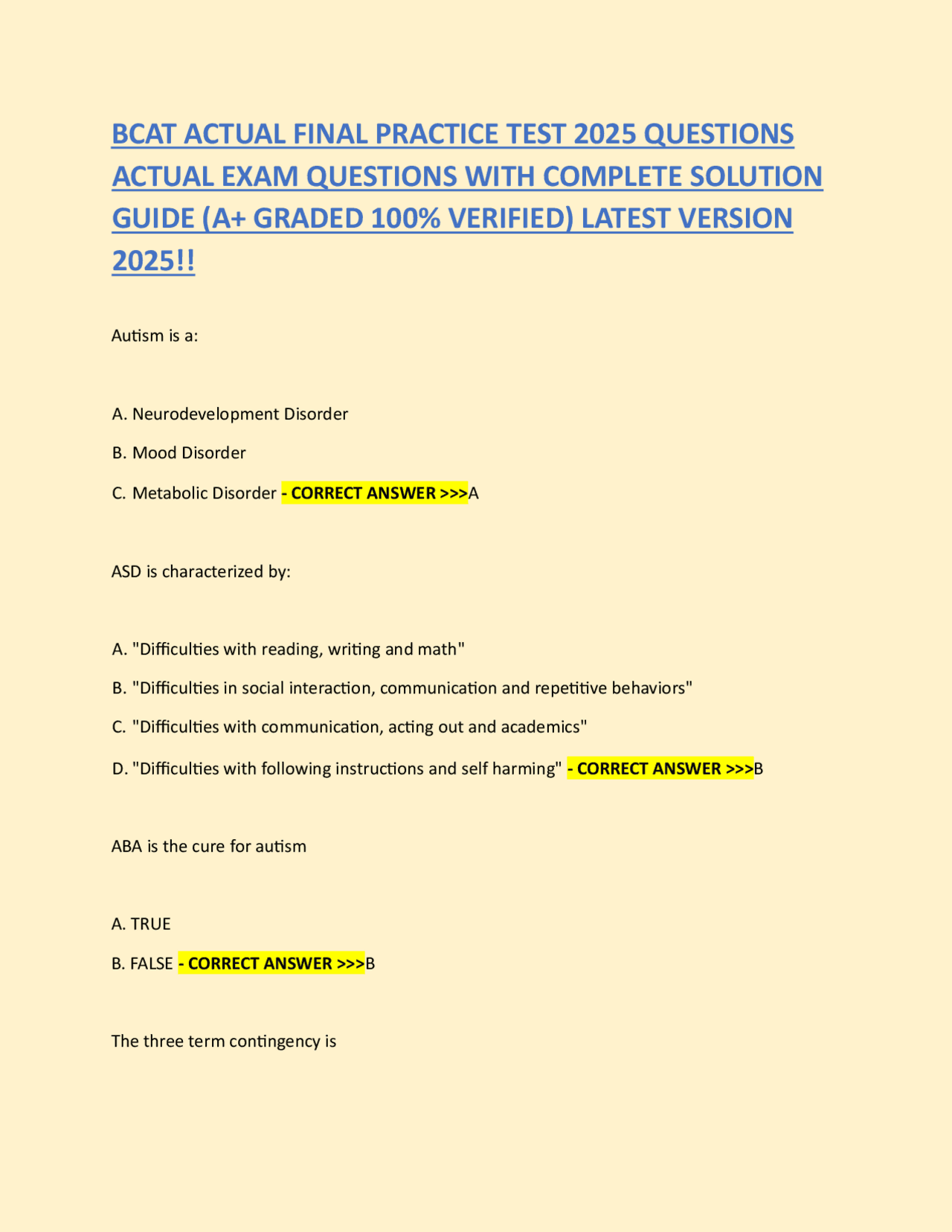 BCAT ACTUAL FINAL PRACTICE TEST 2025 QUESTIONS ACTUAL EXAM QUESTIONS ...