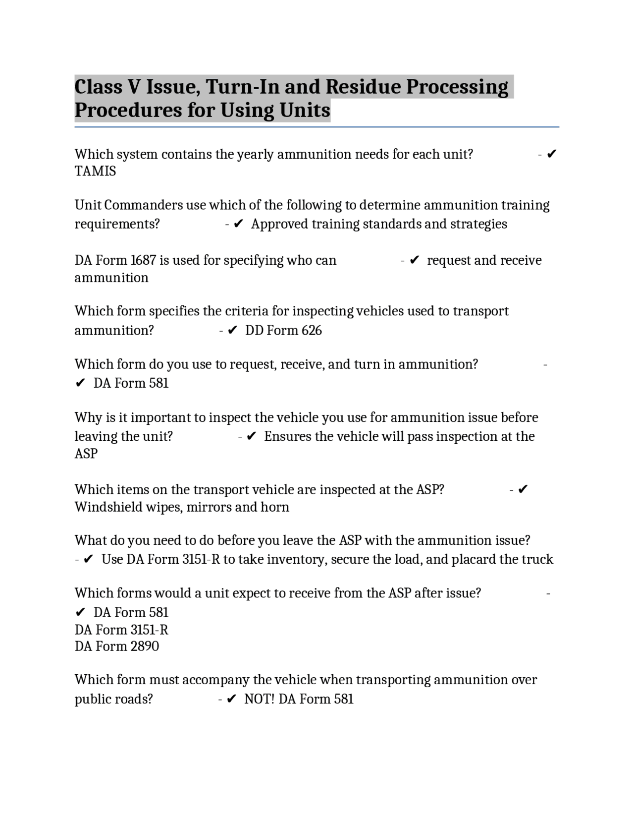 Class V Issue, Turn-In and Residue Processing Procedures for Using Units | Exams Public Health ...