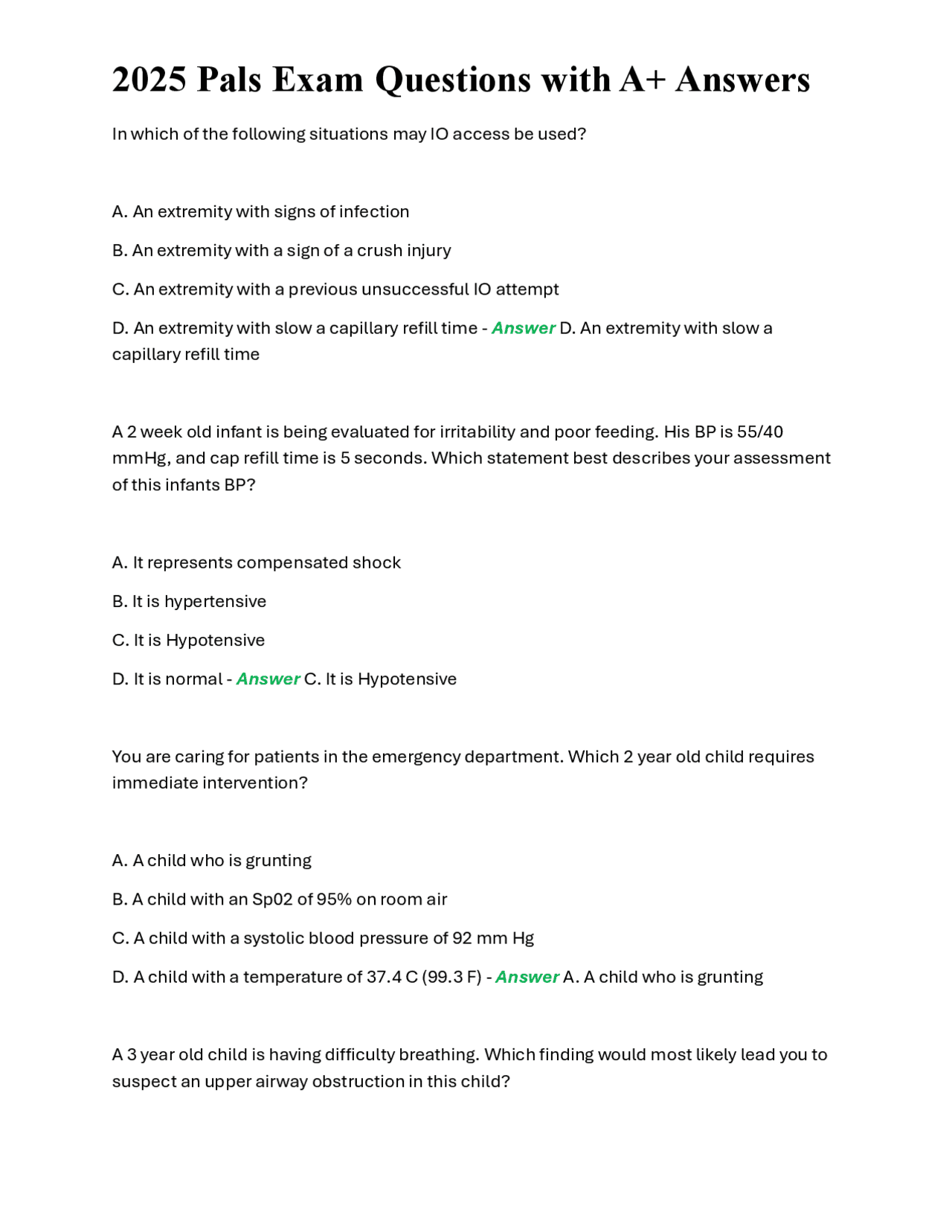 2025 Pals Exam Questions with A+ Answers | Exams Nursing | Docsity