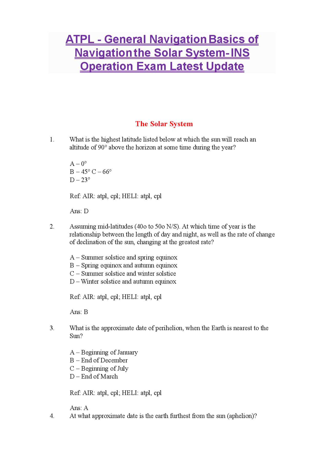 ATPL - General Navigation Basics of Navigation the Solar System- INS ...