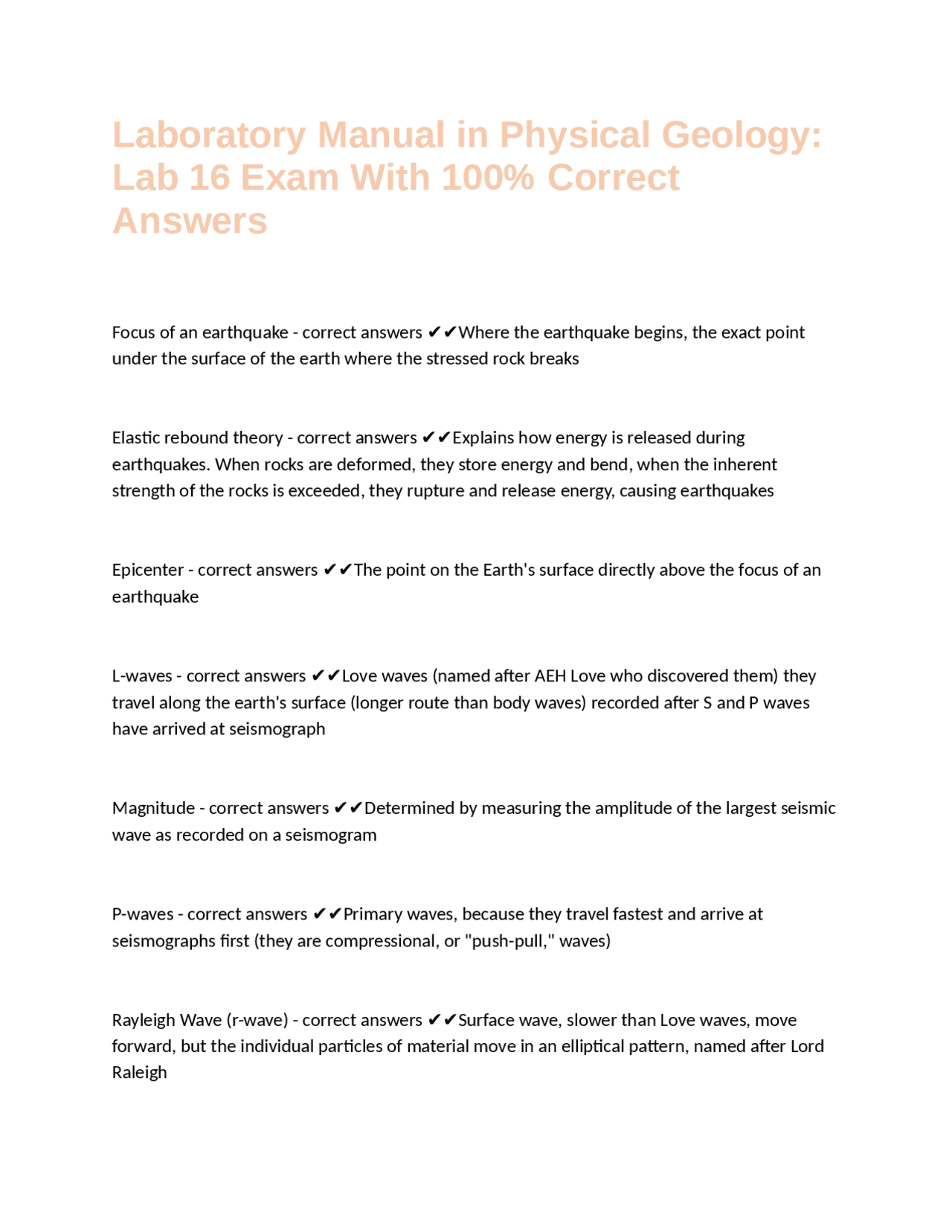 Laboratory Manual in Physical Geology Exam | Exams Laboratory Practices and Management | Docsity