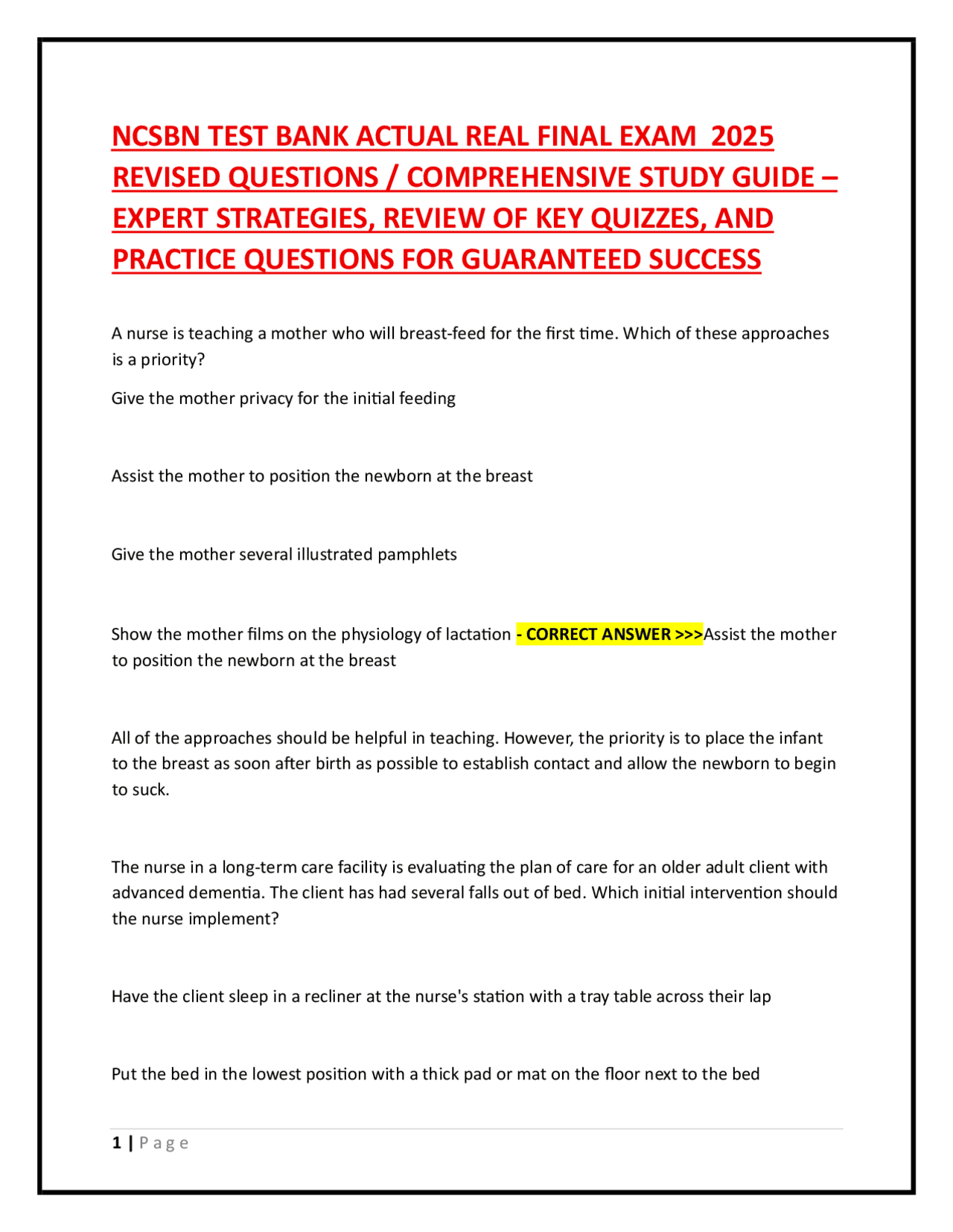 NCSBN TEST BANK ACTUAL REAL FINAL EXAM 2025 REVISED QUESTIONS ...