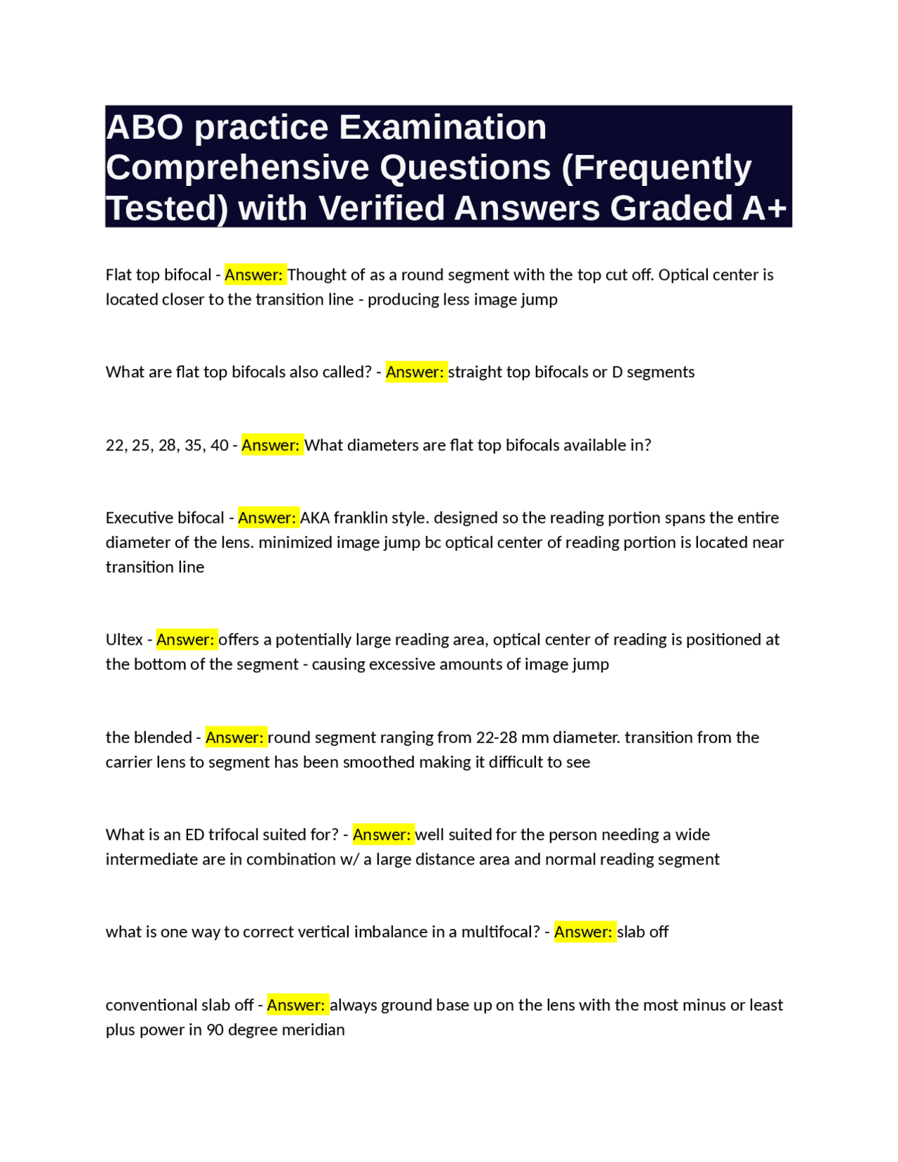 ABO practice Examination Comprehensive Questions (Frequently Tested ...