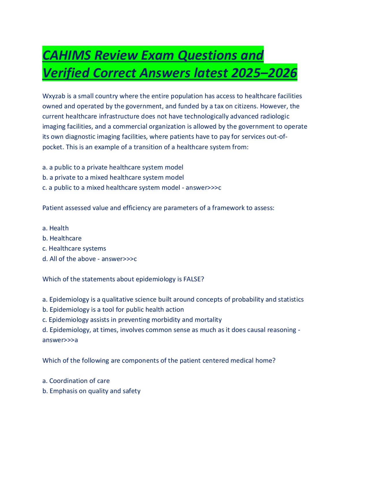 CAHIMS Review Exam Questions and Verified Correct Answers latest 2025 ...