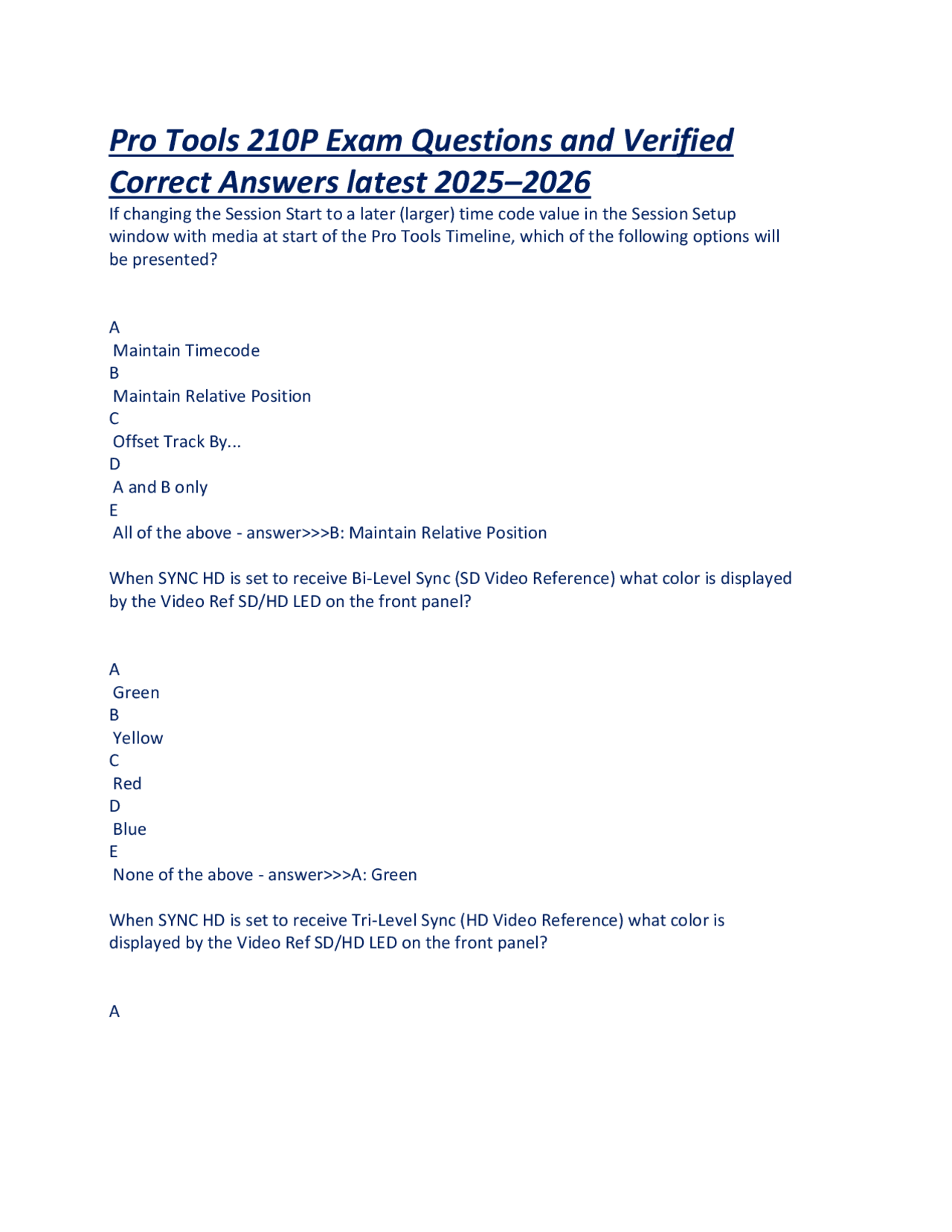 Pro Tools 210P Exam Questions and Verified Correct Answers latest 2025 ...