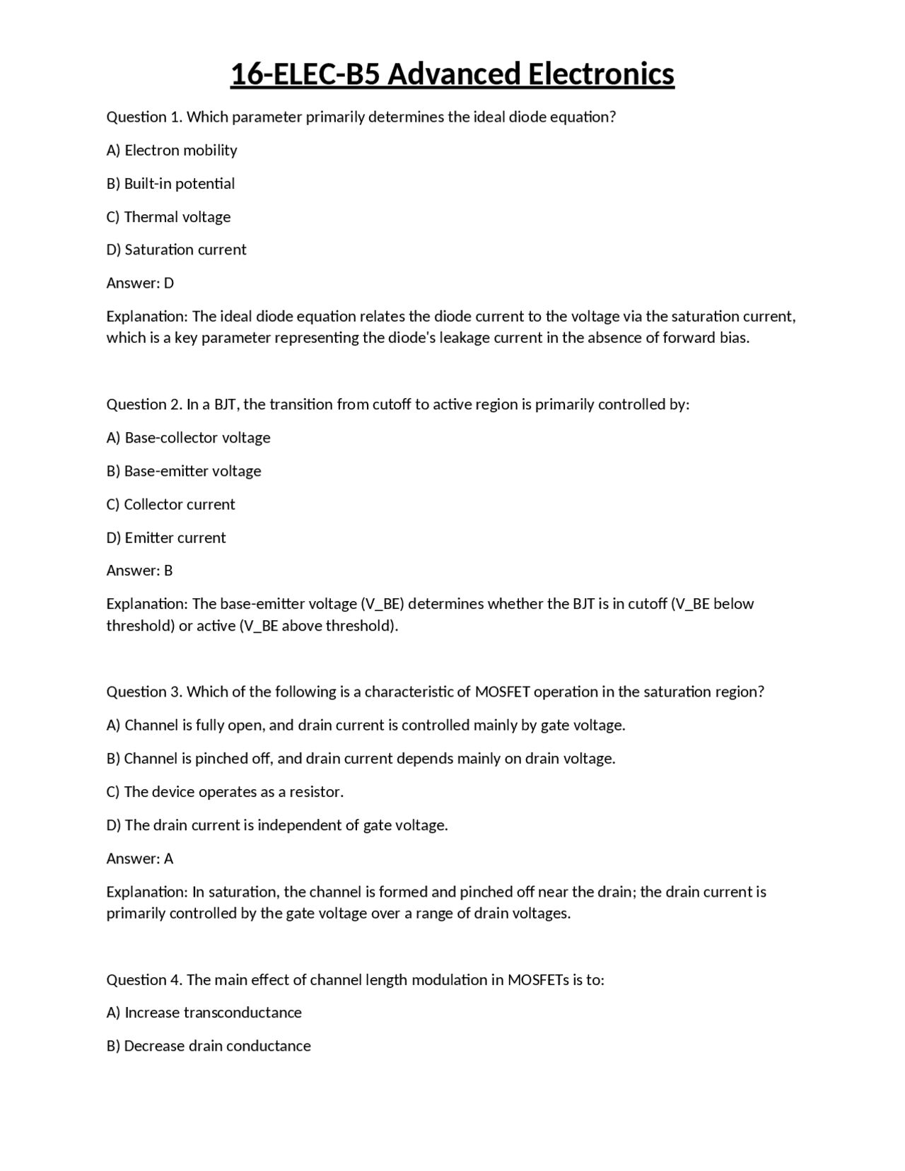 16-ELEC-B5 Advanced Electronics | Exams Technology | Docsity