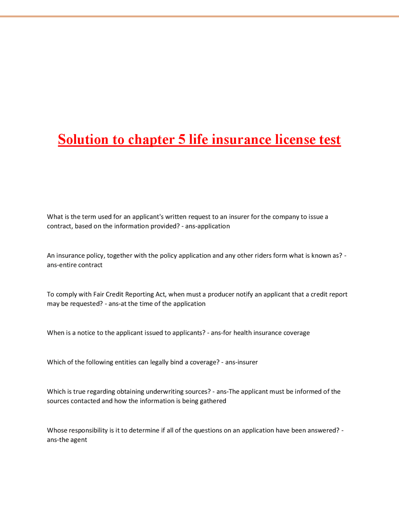 Solution to chapter 5 life insurance license test.pdf | Exams Nursing ...