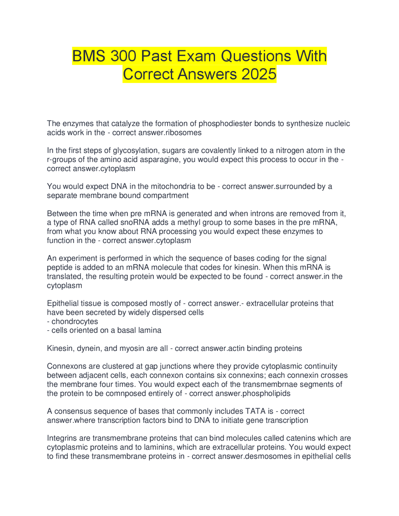 BMS 300 Past Exam Questions With Correct Answers 2025. | Exams Human ...