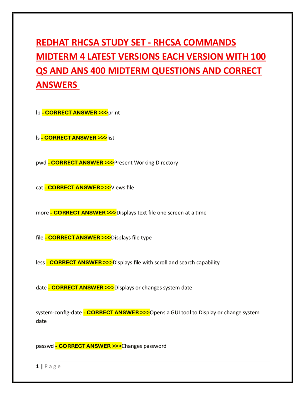 REDHAT RHCSA STUDY SET - RHCSA COMMANDS MIDTERM 4 LATEST VERSIONS EACH ...