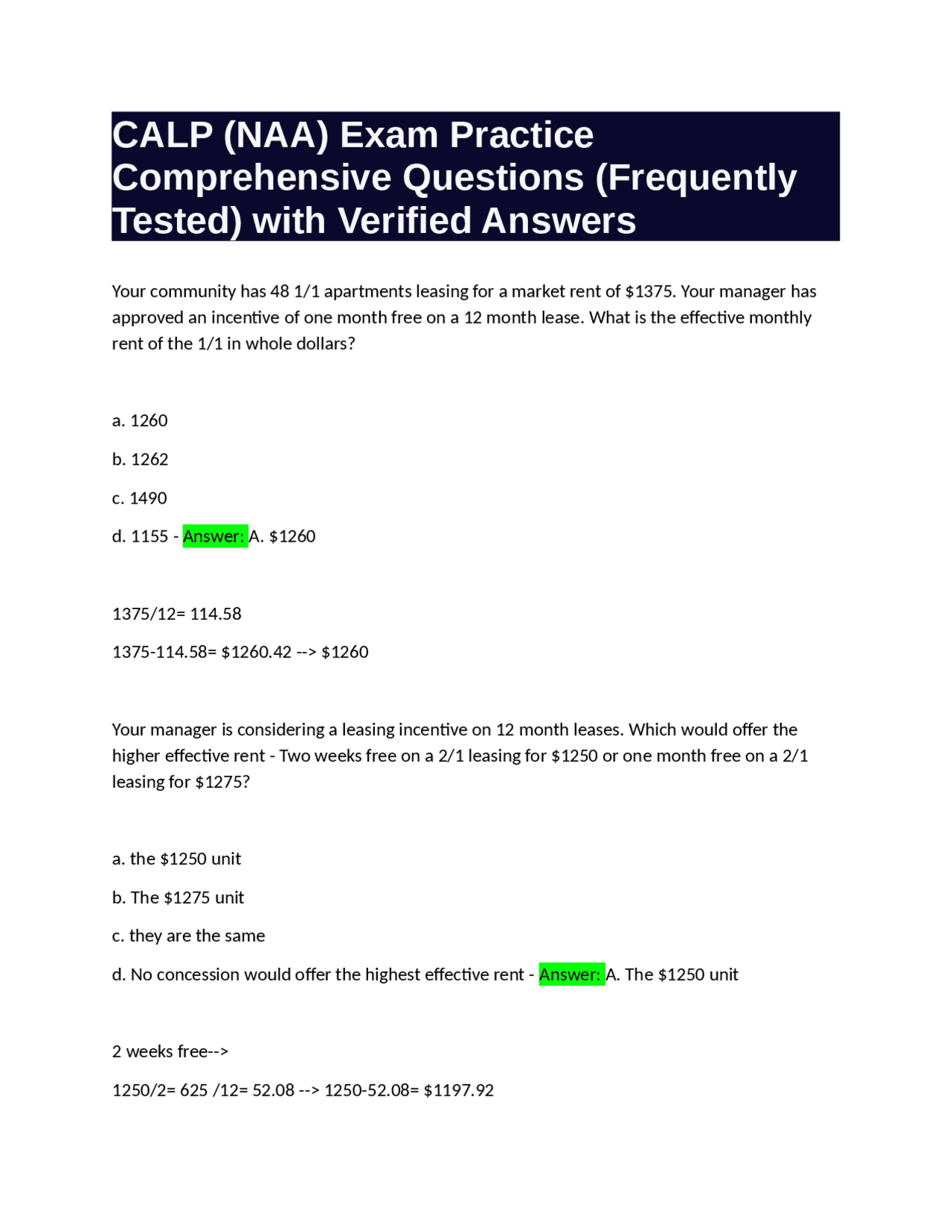 CALP (NAA) Exam Practice Comprehensive Questions (Frequently Tested ...