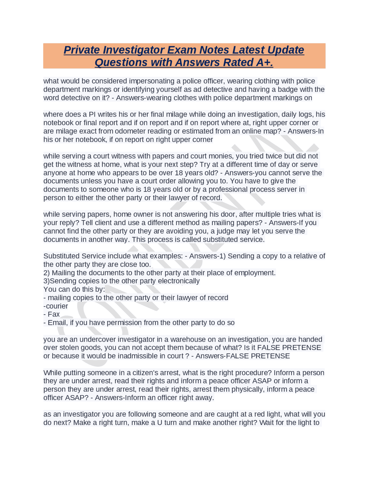 Private Investigator Exam Notes Latest Update Questions with Answers ...