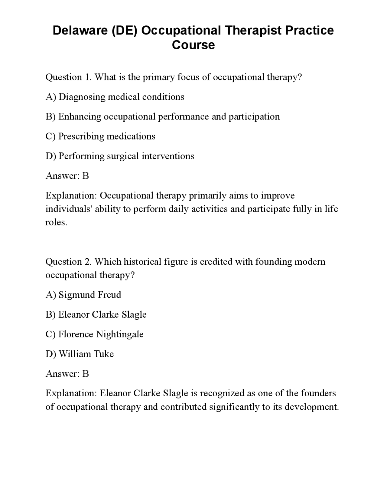 Advance Delaware (DE) Occupational Therapist Exam | Exams Technology ...