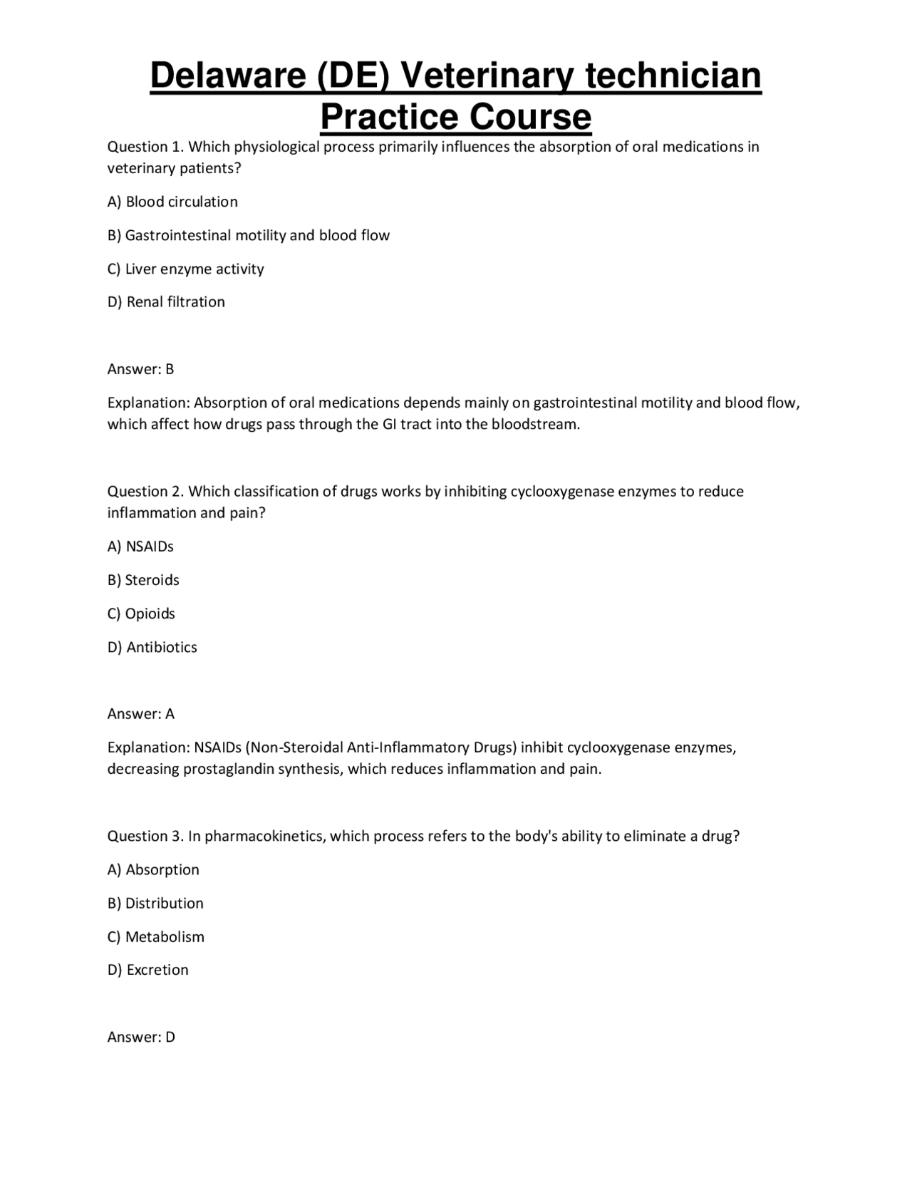 Advance Delaware (DE) Veterinary technician Exam | Exams Technology ...