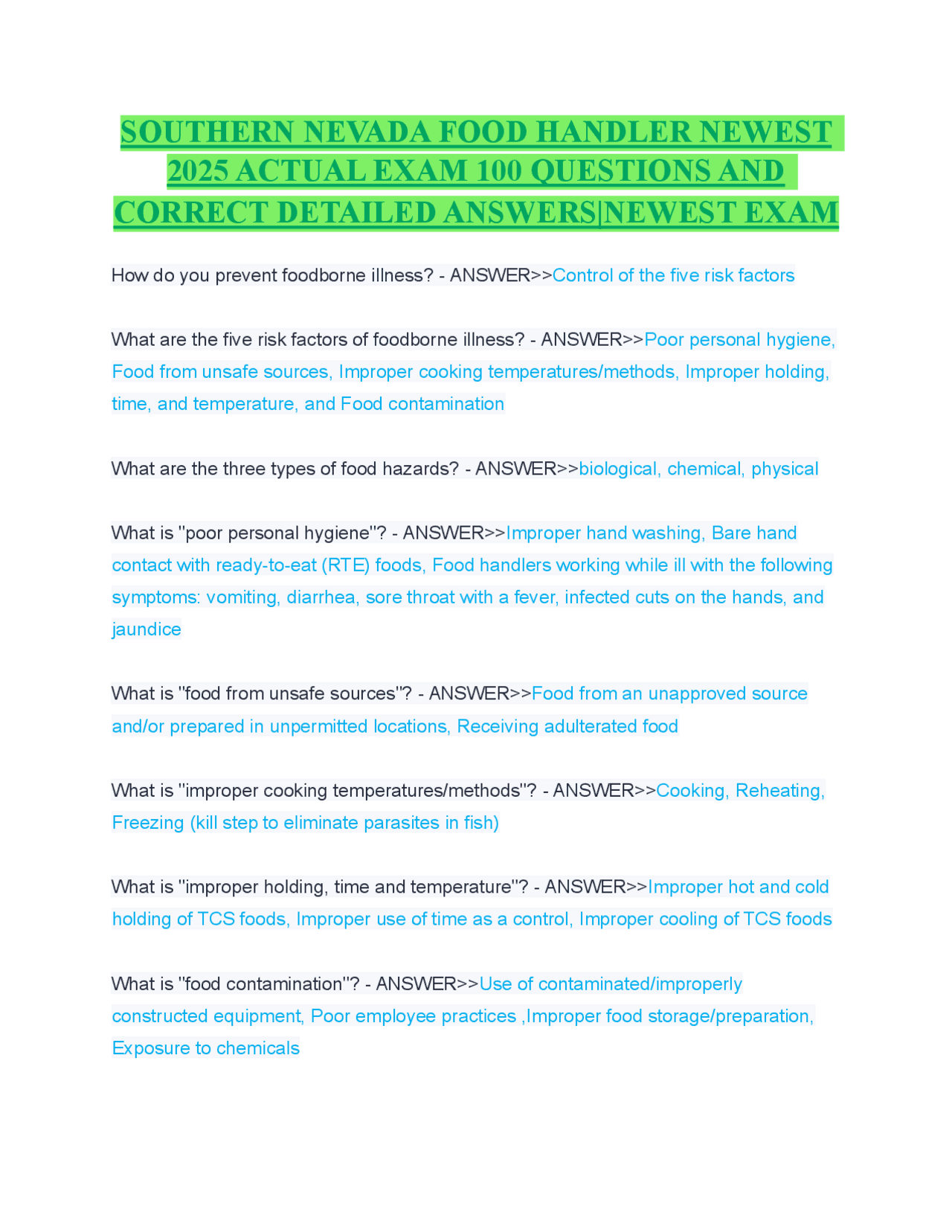 Food Handler Exam Prep: Q&A on Food Safety & Hygiene | Exams Advanced ...
