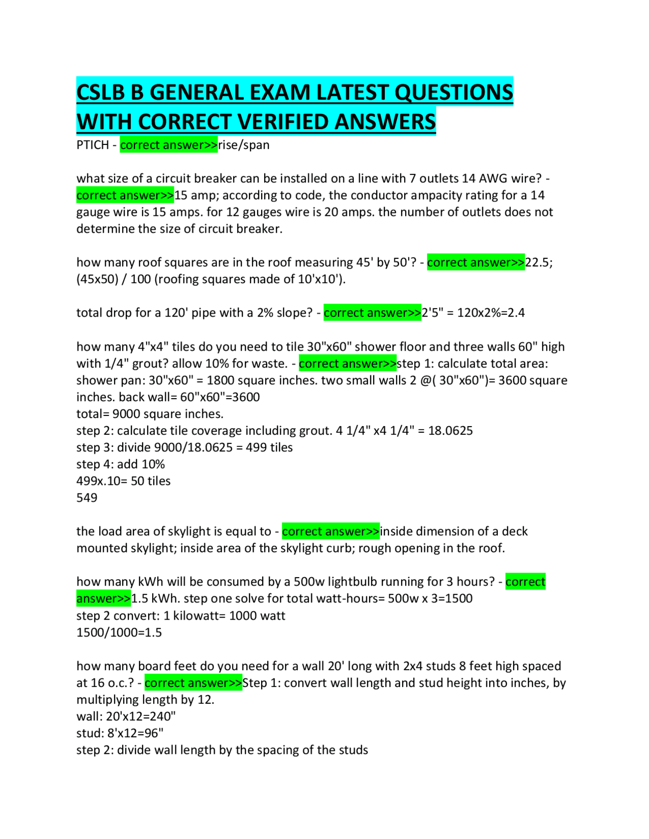 CSLB B GENERAL EXAM LATEST QUESTIONS WITH CORRECT VERIFIED ANSWERS ...