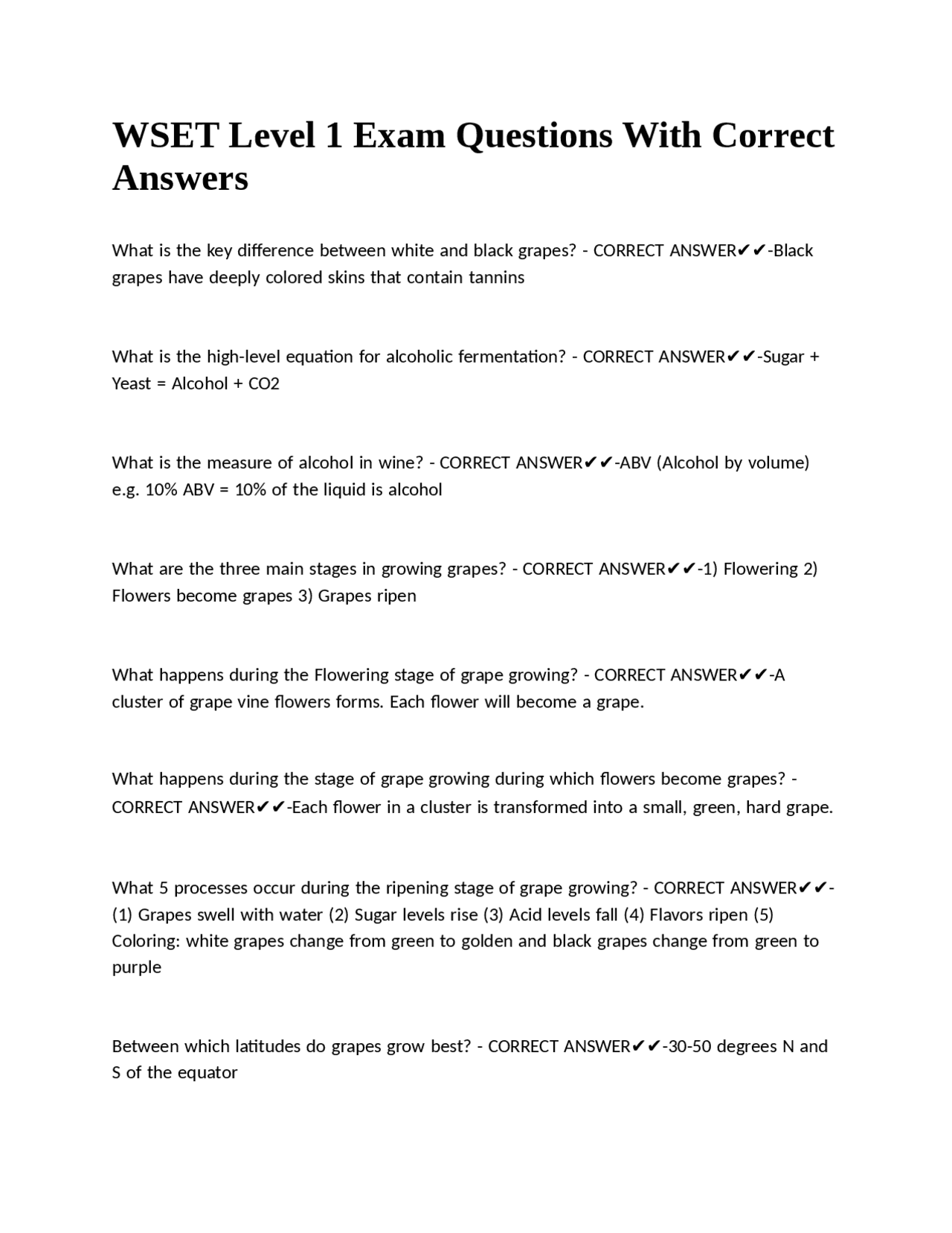 WSET Level 1 Exam Questions With Correct Answers | Exams Winemaking ...