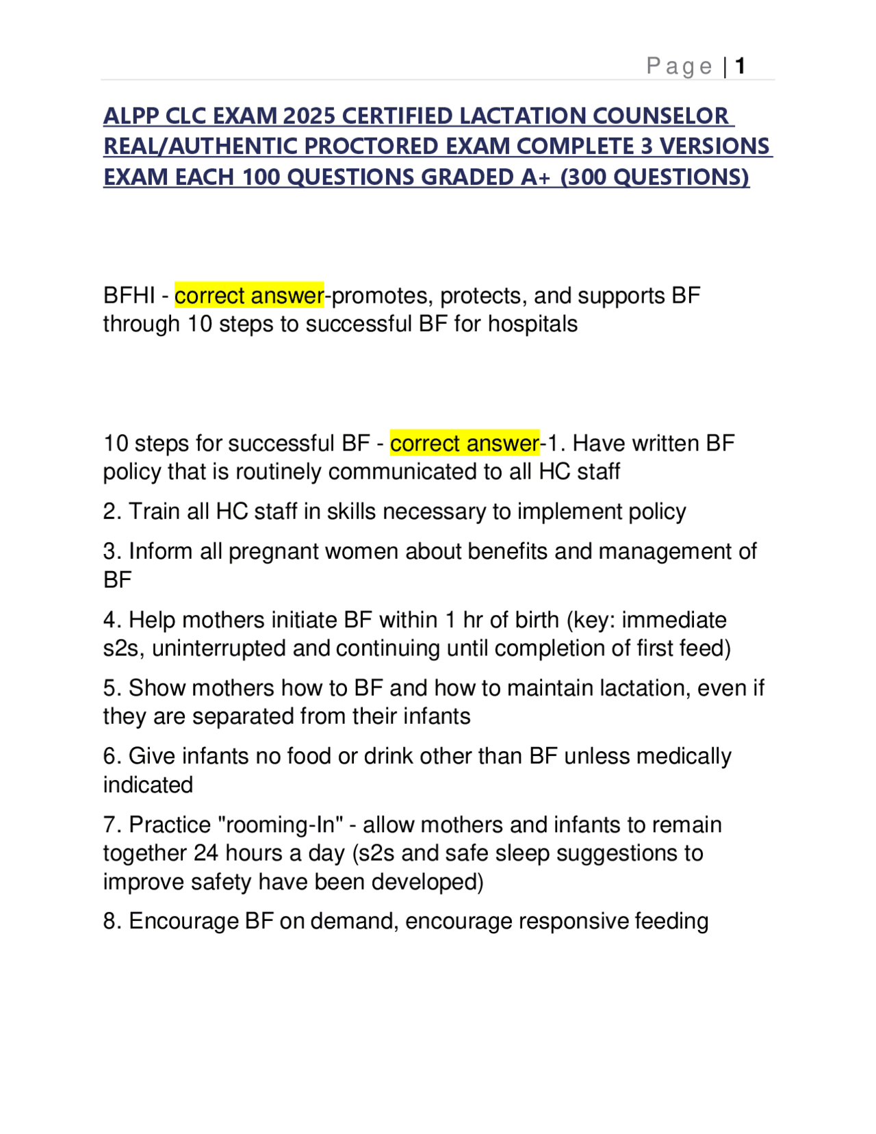 ALPP CLC Exam 2025 Certified Lactation Counselor REAL/Authentic ...