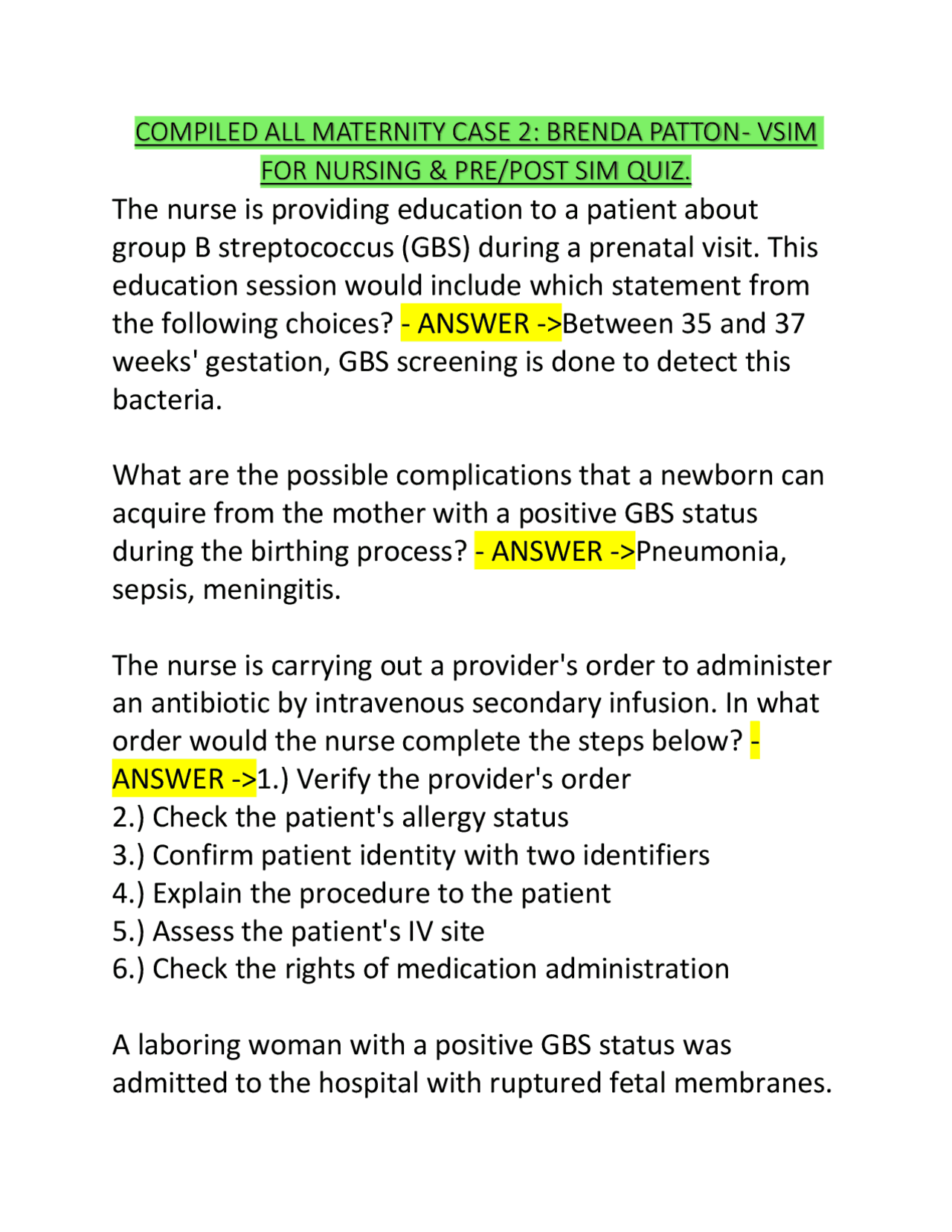 COMPILED ALL MATERNITY CASE 2: BRENDA PATTON - VSIM FOR NURSING & PRE ...