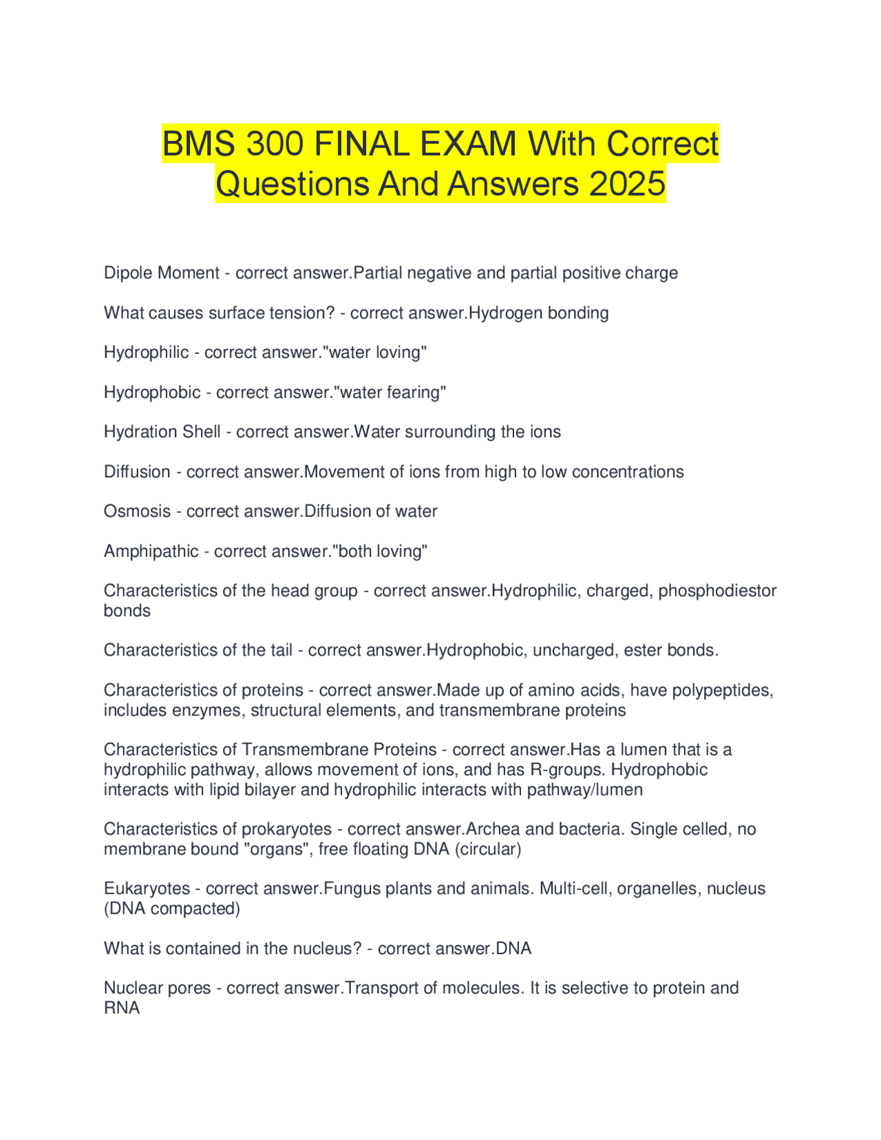 BMS 300 Past Exam Questions With Correct Answers 2025. | Exams Human ...