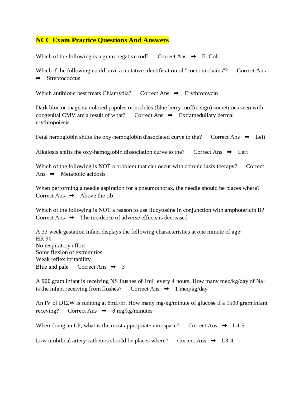 NCC Exam Practice Questions And Answers | Exams Public Health | Docsity