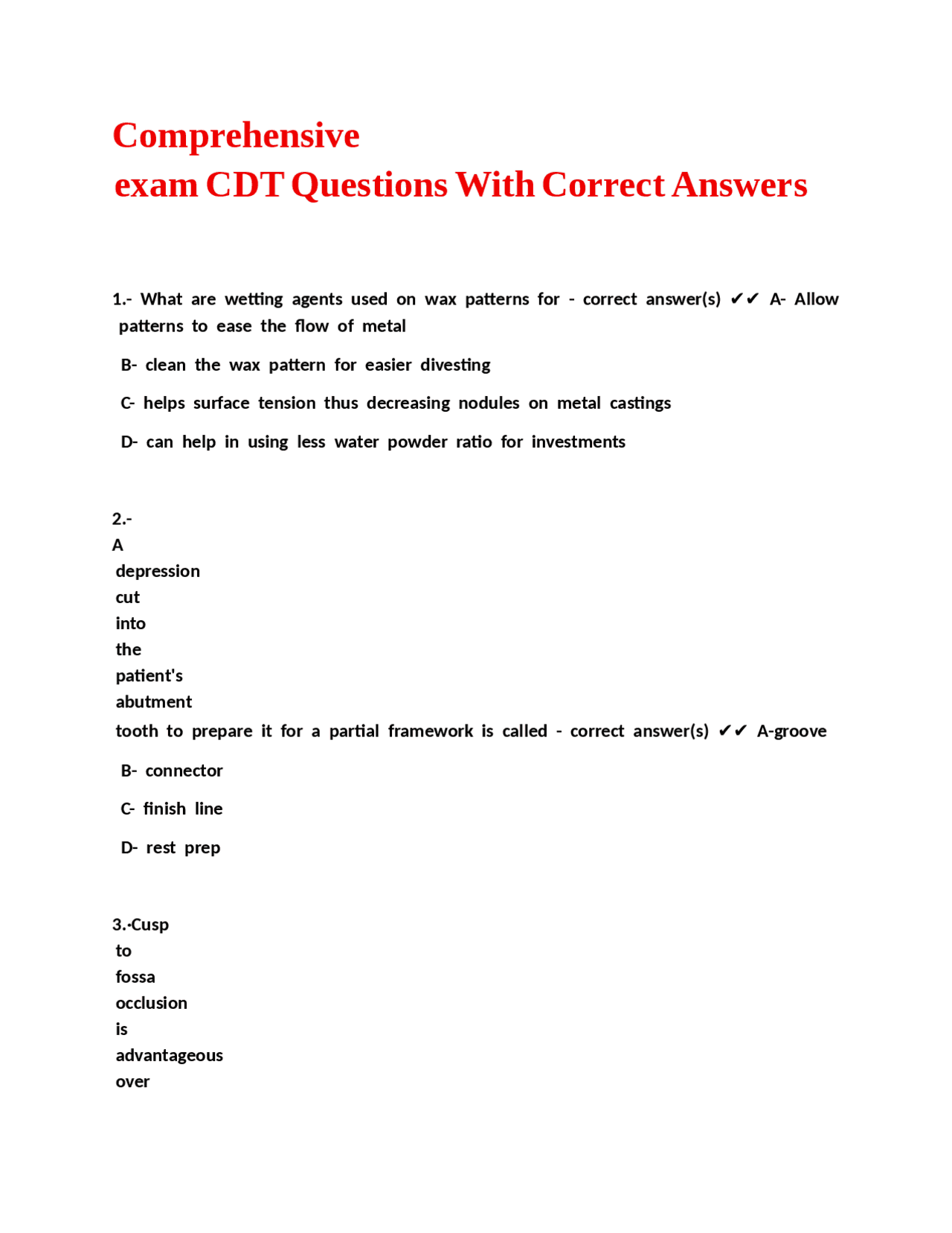 Comprehensive exam CDT Exam questions With Correct Answers | Exams ...